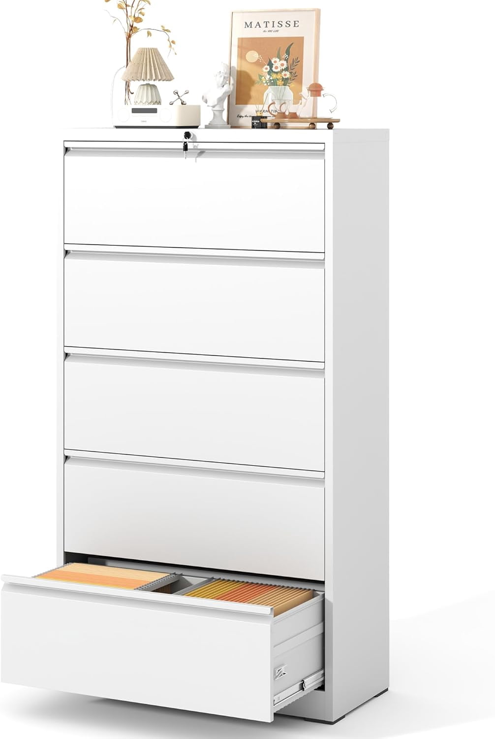 5 Drawer Lateral File Cabinet with Lock, Metal Lateral Filing Cabinet ...