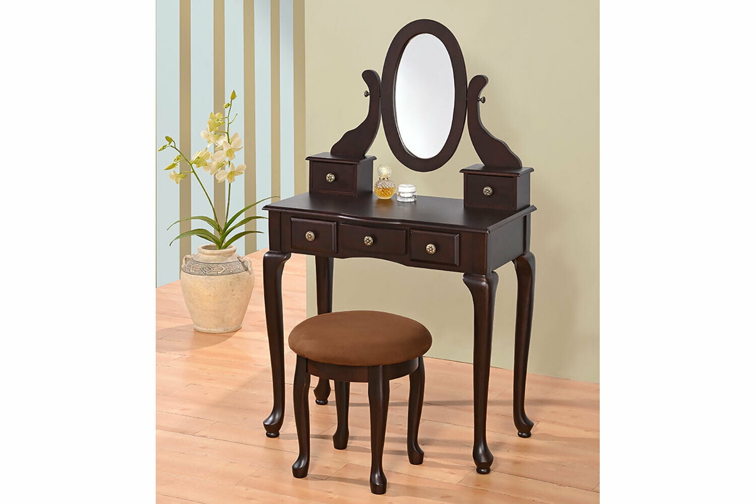 5 Drawer Makeup Vanity Hair Dressing Table Set w Adjustable Mirror ...