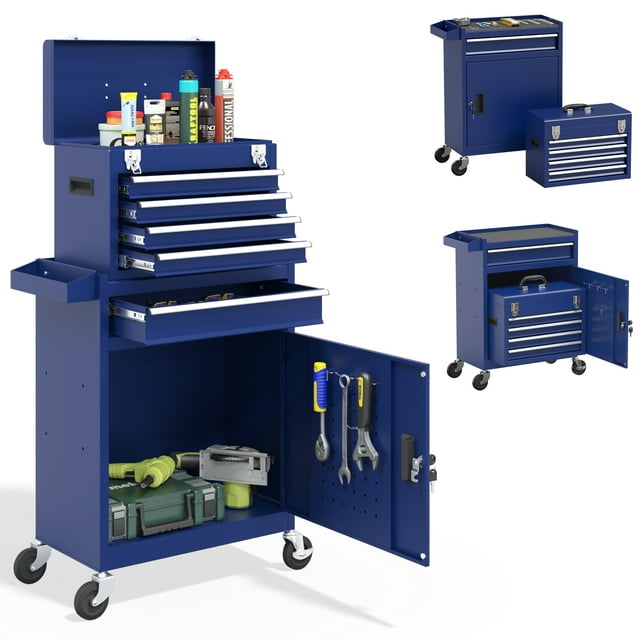5-Drawer Mobile Rolling Tool Chest, Heavy Duty Cabinet with Keyed Lock, Dark Blue - Walmart.com