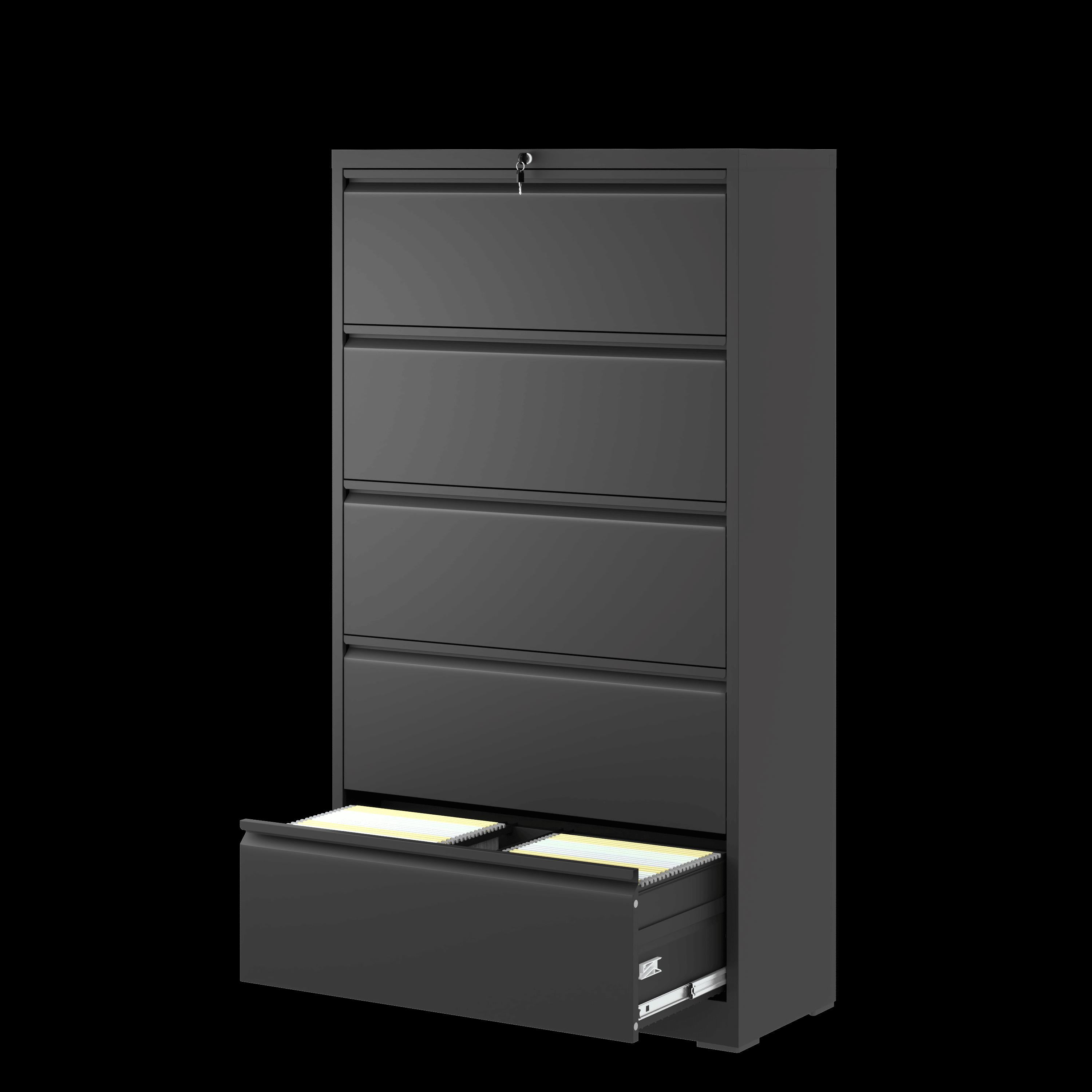 XUTUMM 5-Drawer Locking Lateral File Cabinet - Black Lockable Metal ...