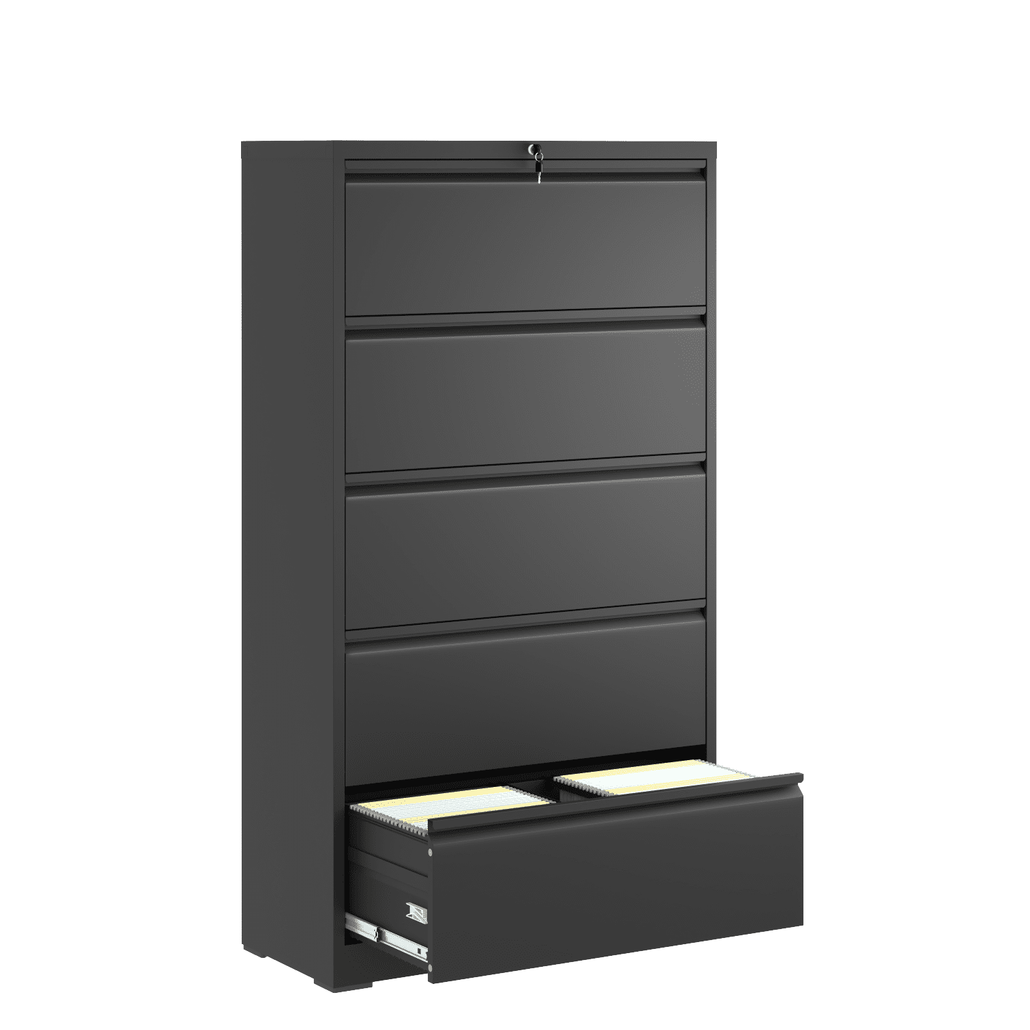 5 Drawer Metal Lateral File Cabinet Black Filing Cabinet with Lock ...