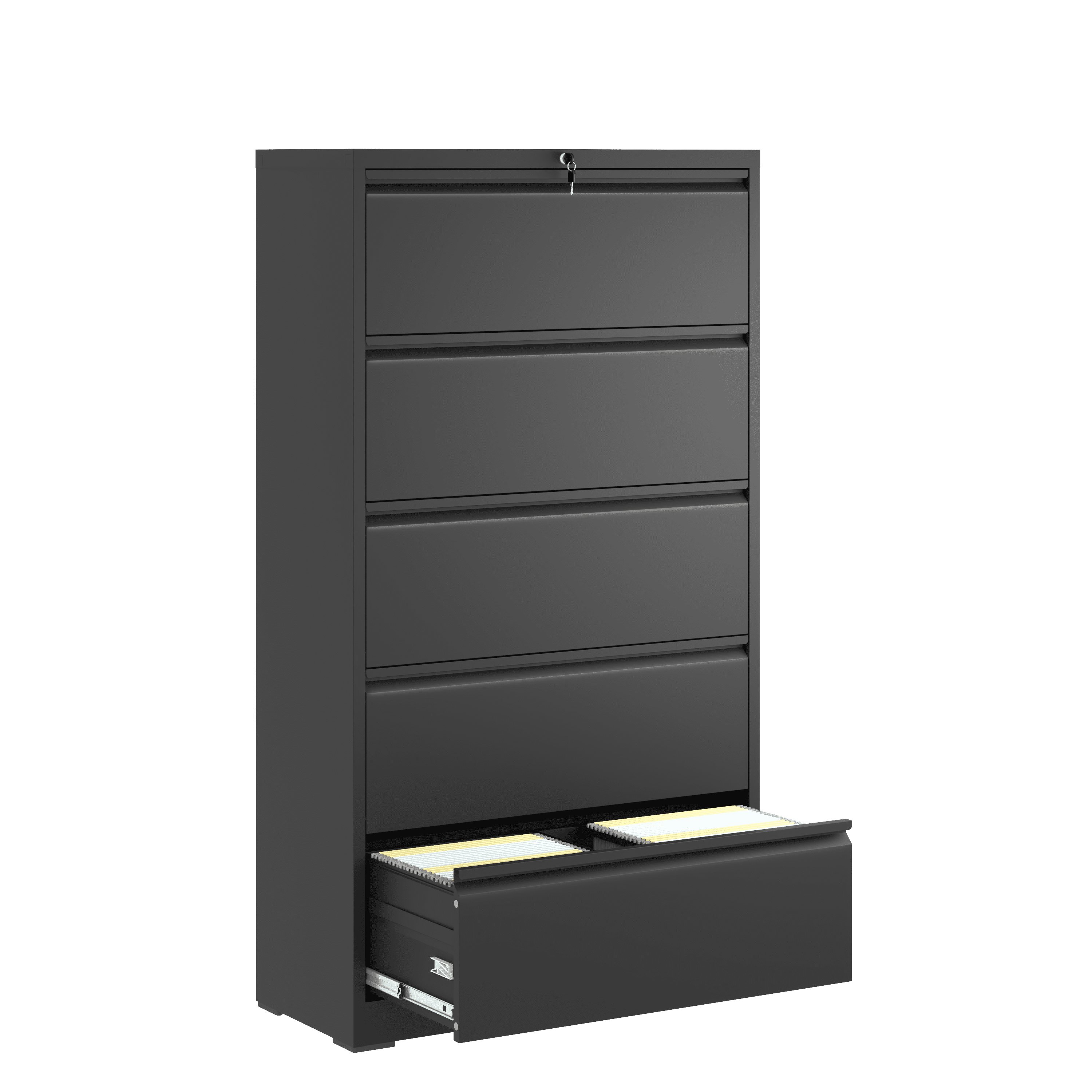 5 Drawer Metal Lateral File Cabinet , Black Filing Cabinet with Lock ...
