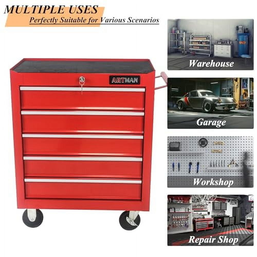 5-Drawer Metal Rolling Tool Chest with Wheels,Tool Storage Cabinet with Locking System ...