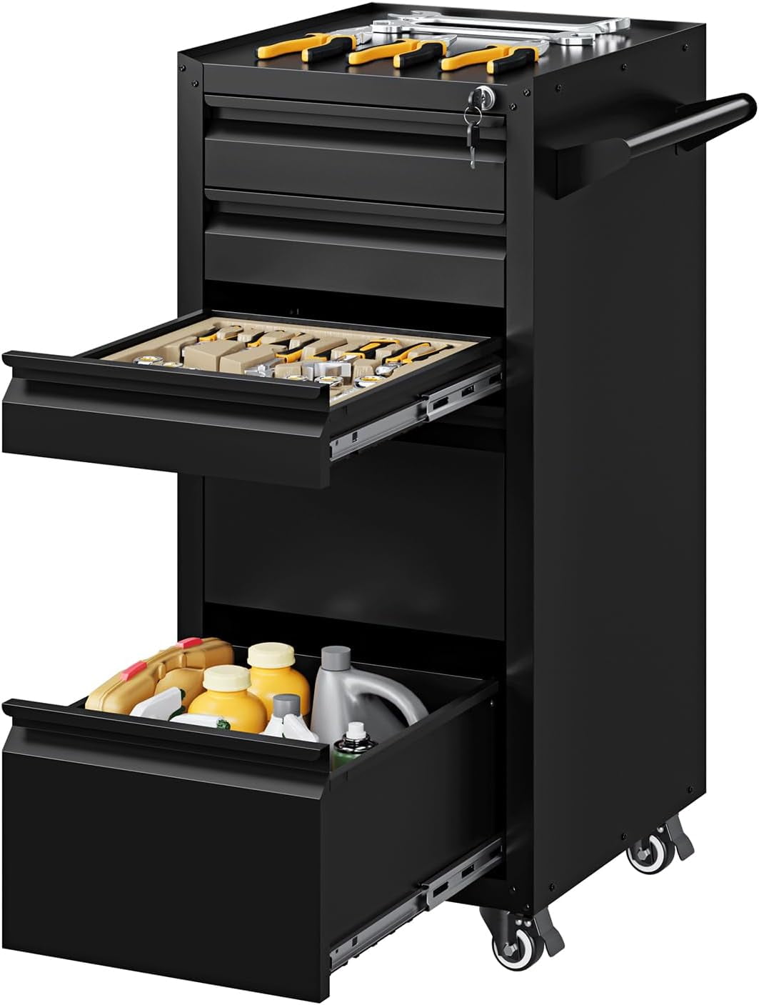 5-Drawer Metal Tool Cabinet – Rolling, Locking Keys, Heavy Duty ...