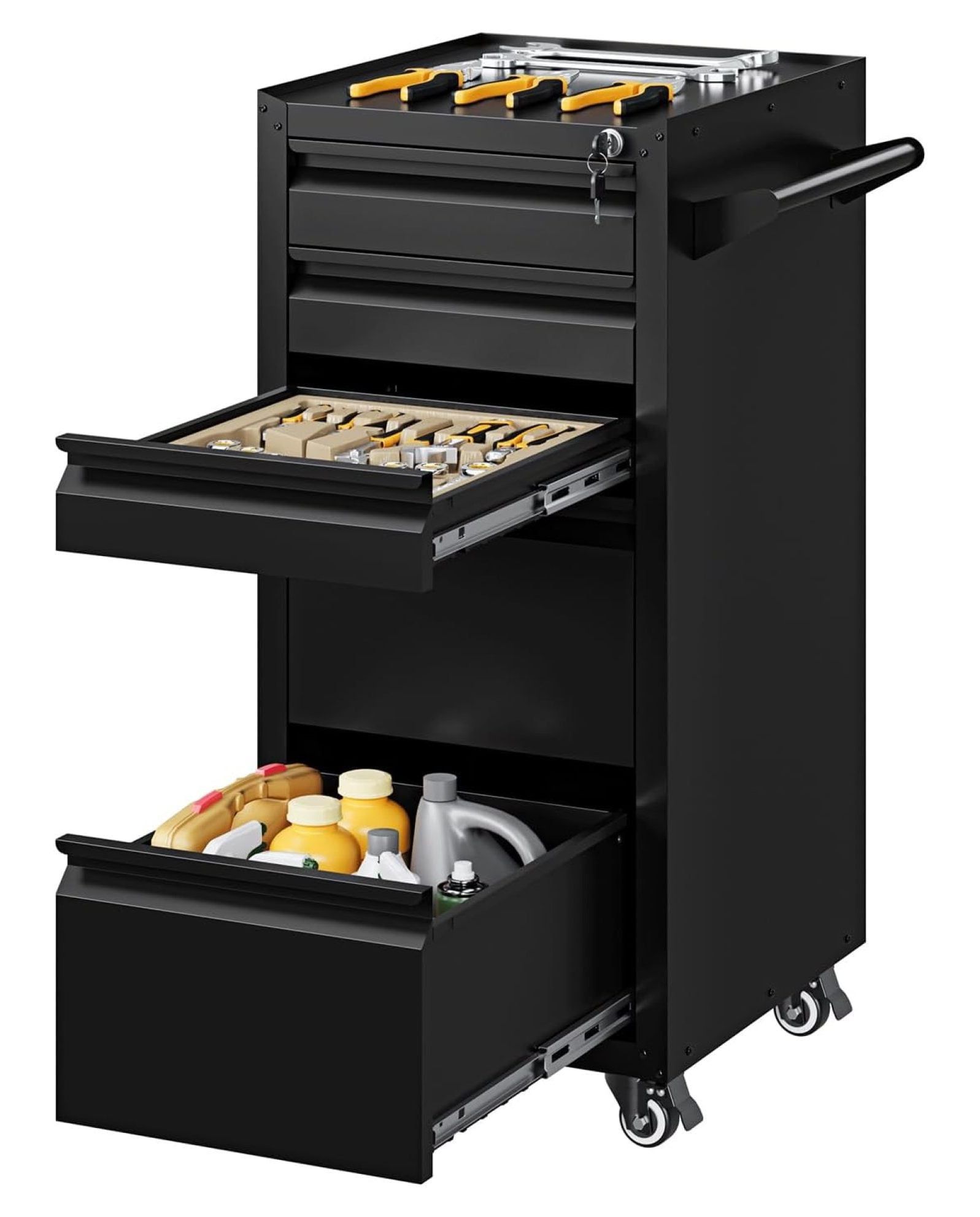 5-Drawer Metal Tool Storage Cabinet with Wheels,Rolling Tool Chest with ...