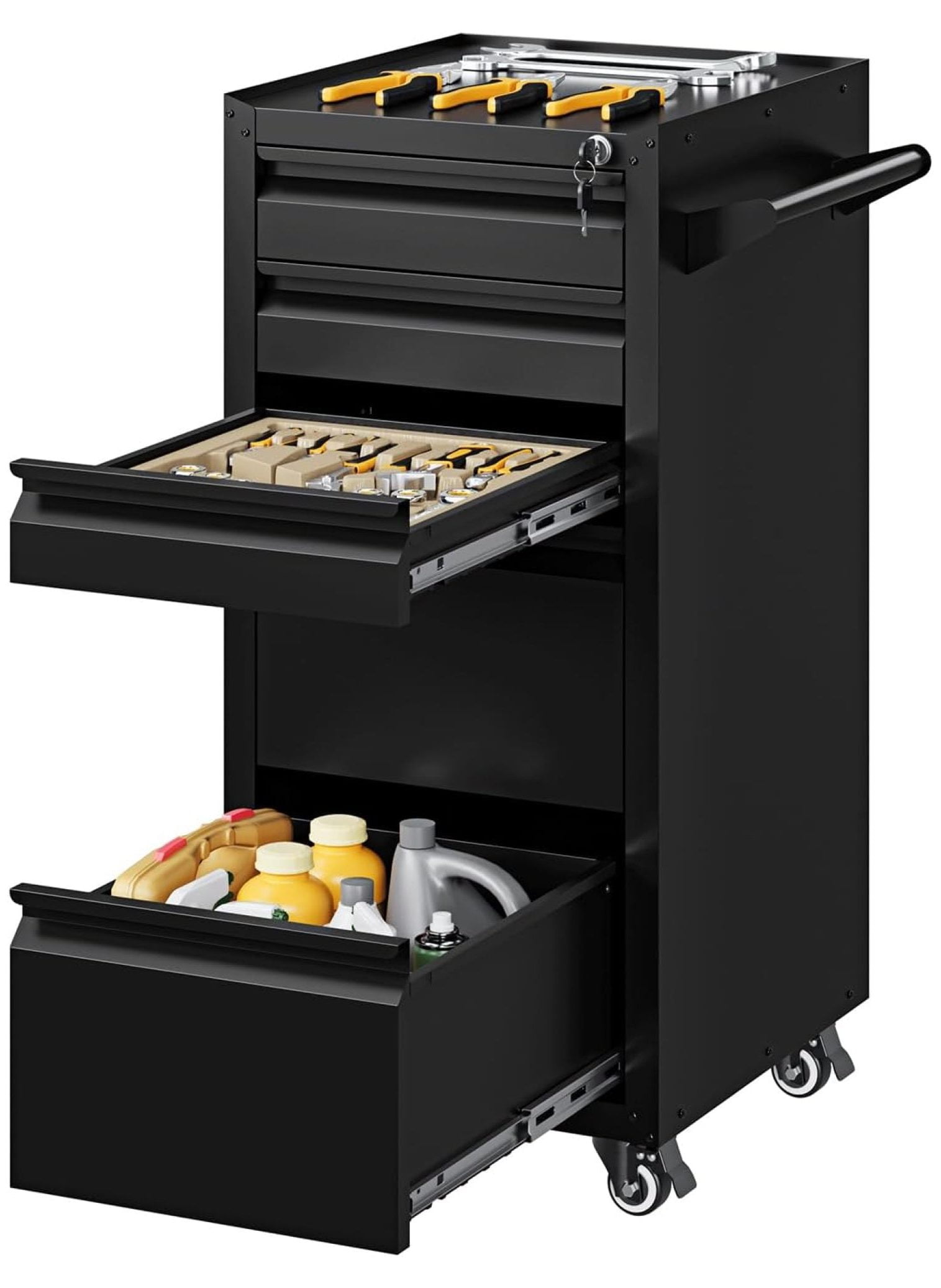 5-Drawer Metal Tool Storage Cabinet with Wheels,Rolling Tool Chest with ...