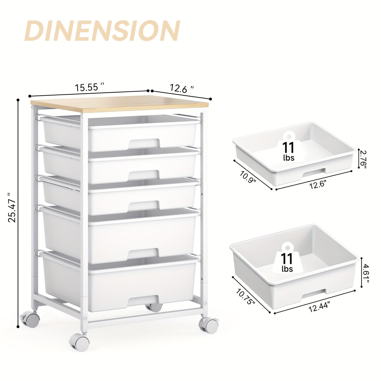 5-Drawer Metal Utility Cart with Lockable Wheels & Tabletop - Dark Grey ...