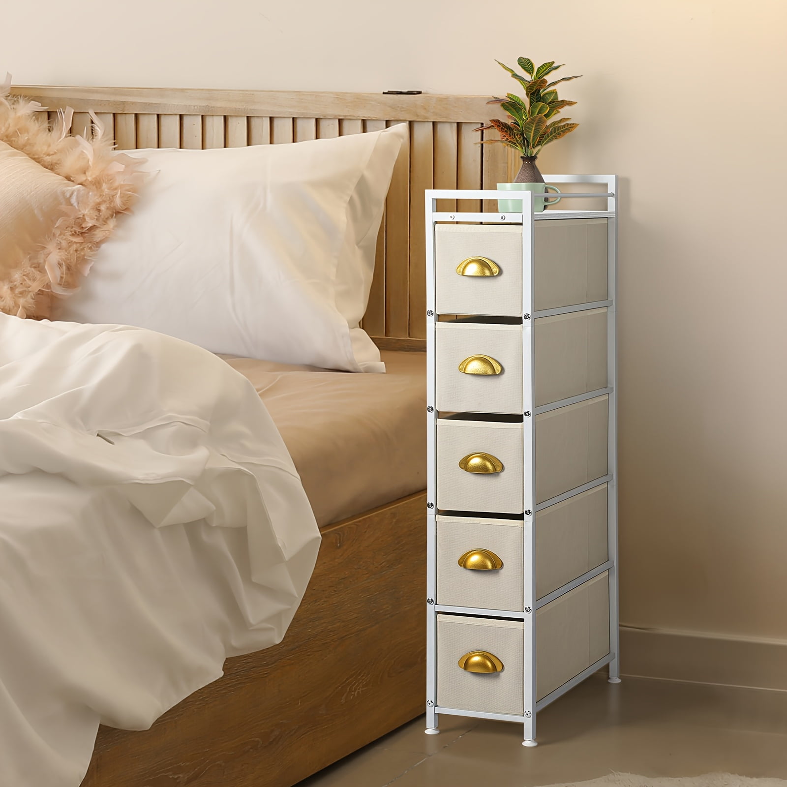 5-Drawer Narrow Dresser Cabinet Space-Saving - Slim Storage Organizer ...