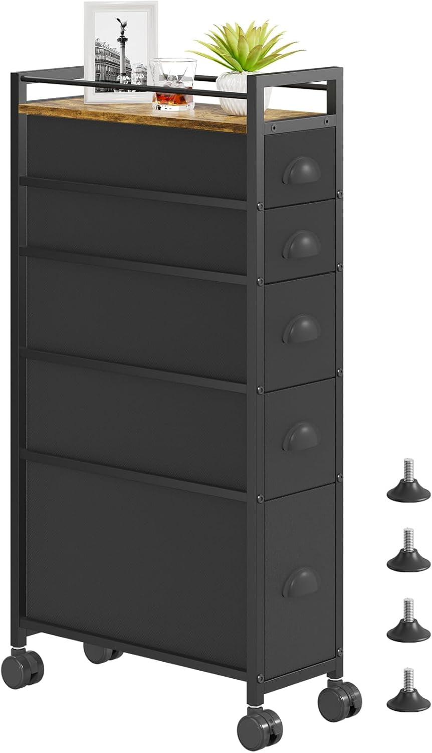 5 Drawer Narrow Dresser Slim Cabinet Skinny Storage Tower Chest, Ideal ...