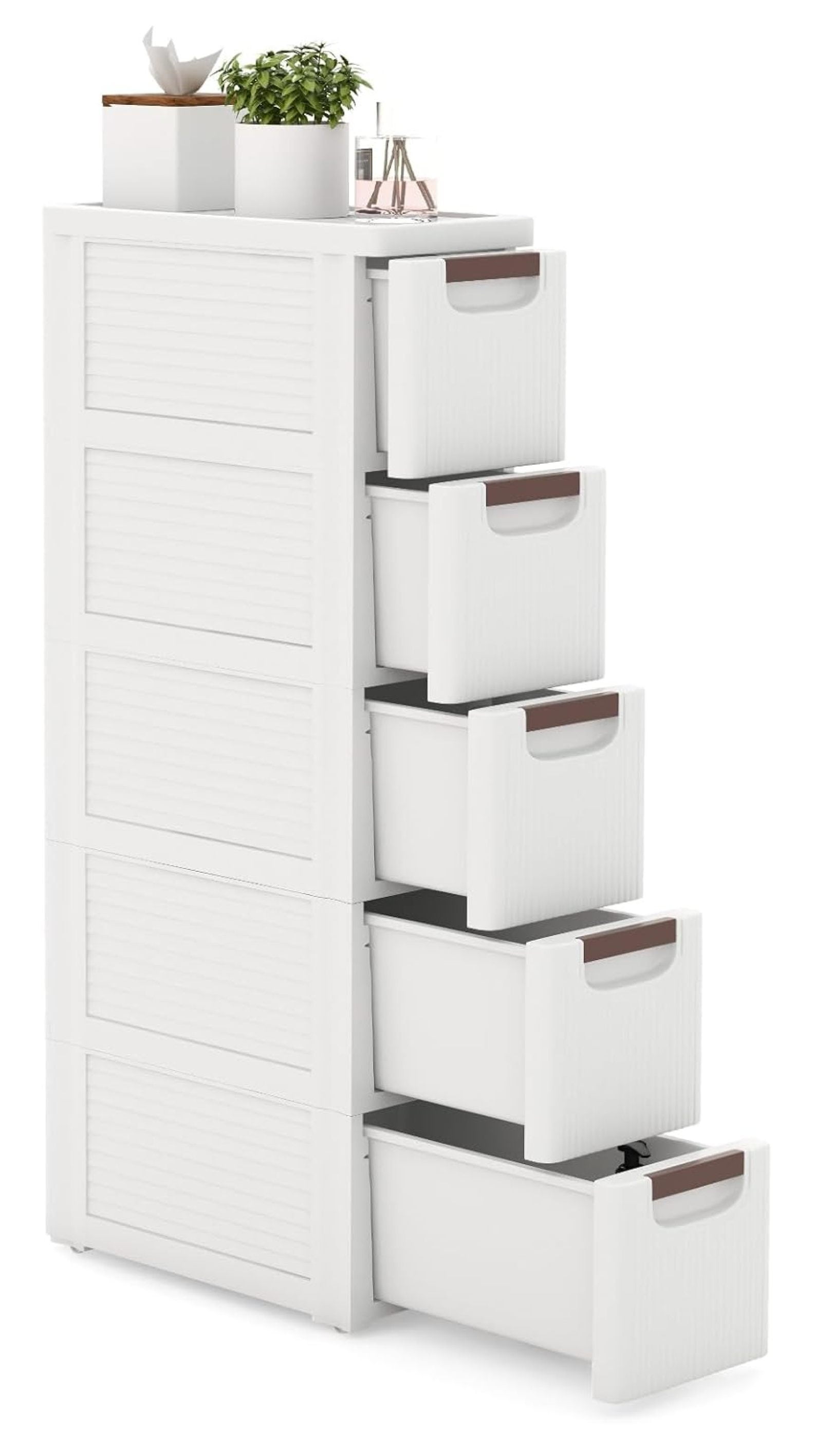 5-Drawer Narrow Storage Cabinet, Slim Rolling Cart, Mobile Plastic Cart ...