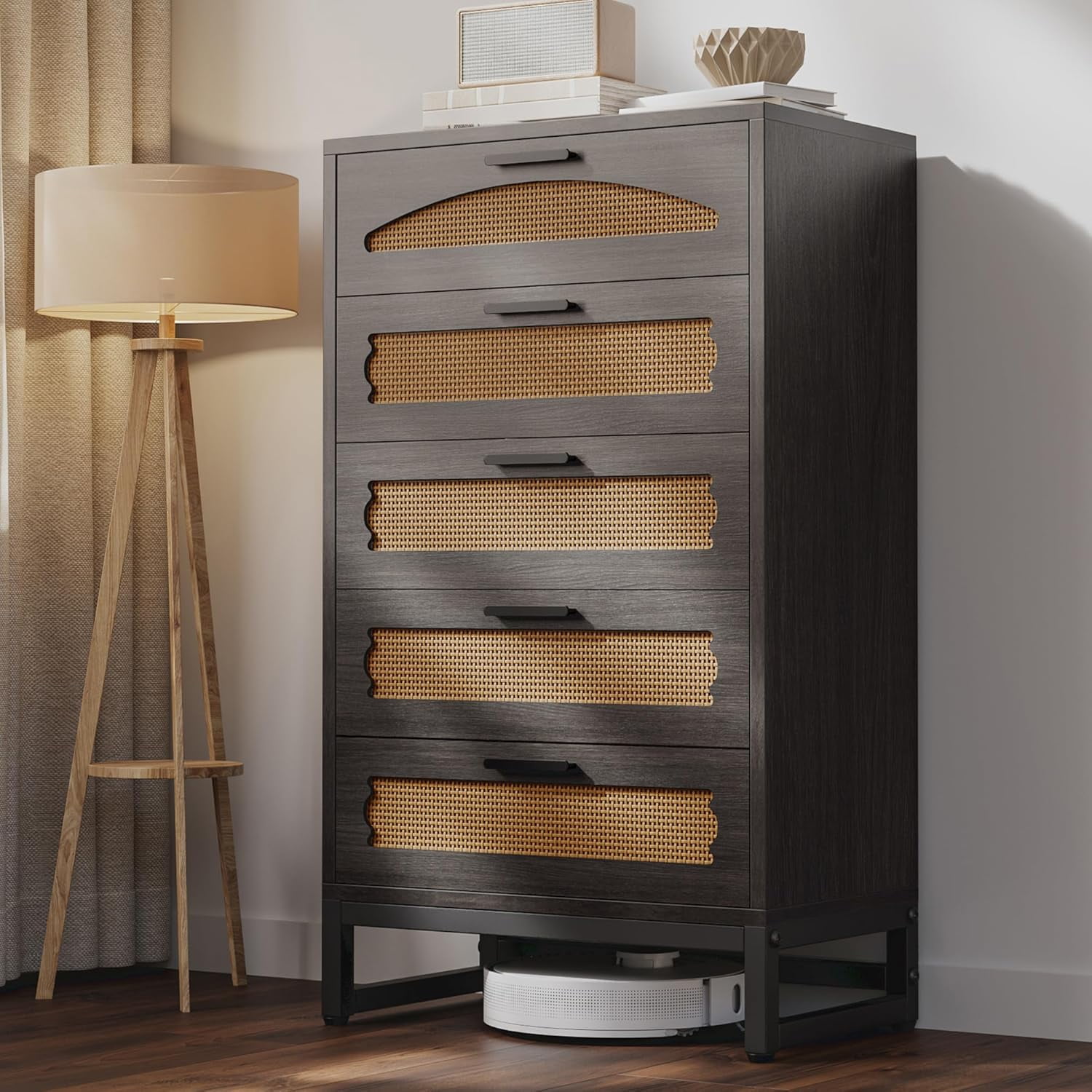 5 Drawer Rattan Dresser for , Tall Dresser for Closet with Handles ...