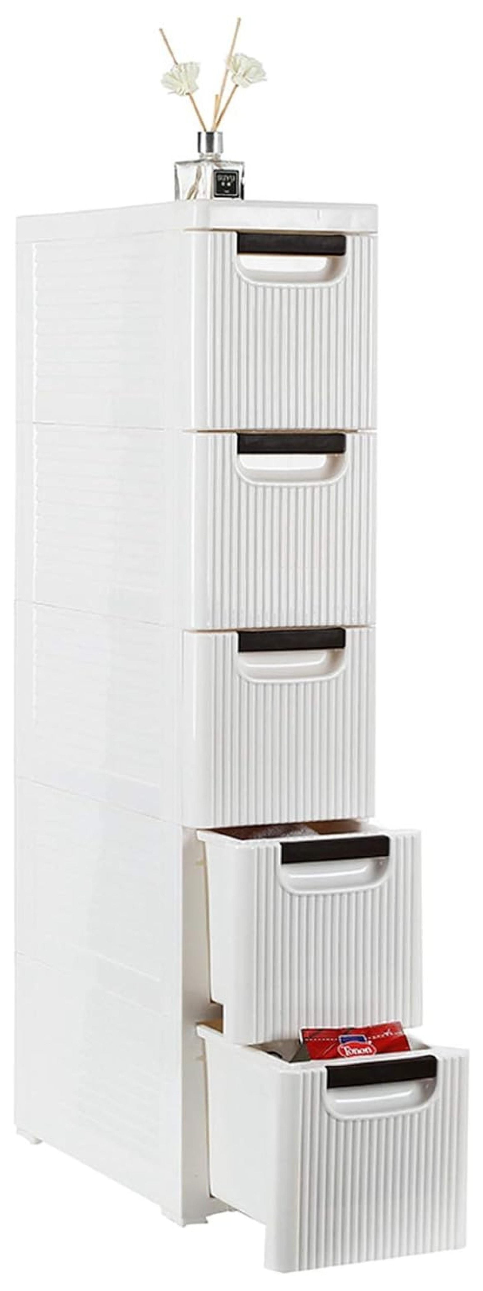 5-Drawer Rolling Cart Organizer Unit with Wheels Narrow Slim Container ...