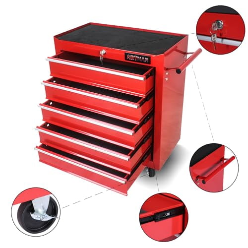 5 Drawer Rolling Tool Chest,Metal Rolling Tool Cart with Interlock System,Tool Box with Wheels ...