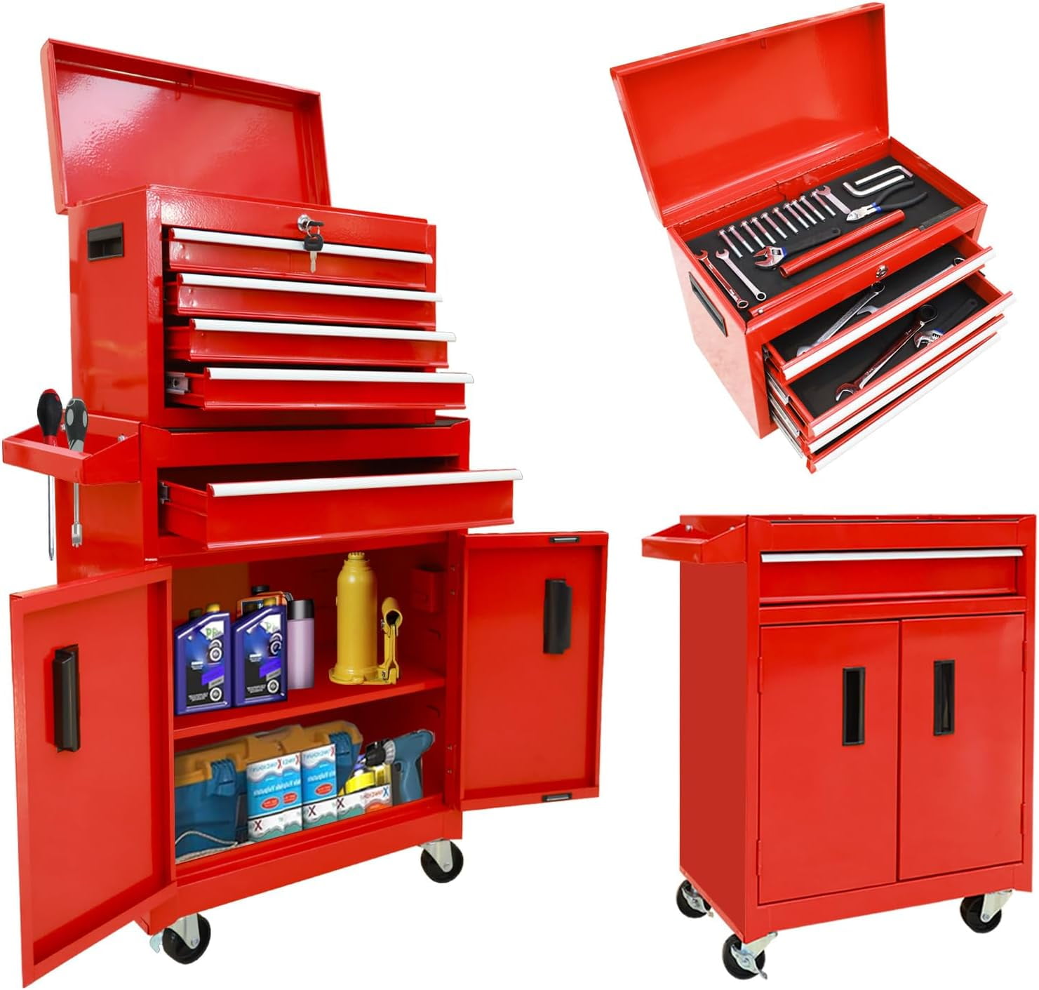 5-Drawer Rolling Tool Chest: Metal Tool Box with Wheels, Removable Top ...