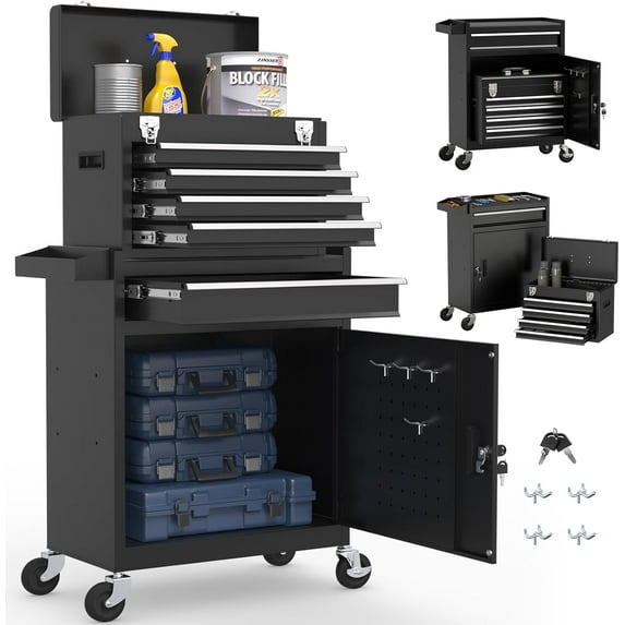 5-Drawer Rolling Tool Chest, Tool Box with Wheels, Tool Cart with 2 in ...