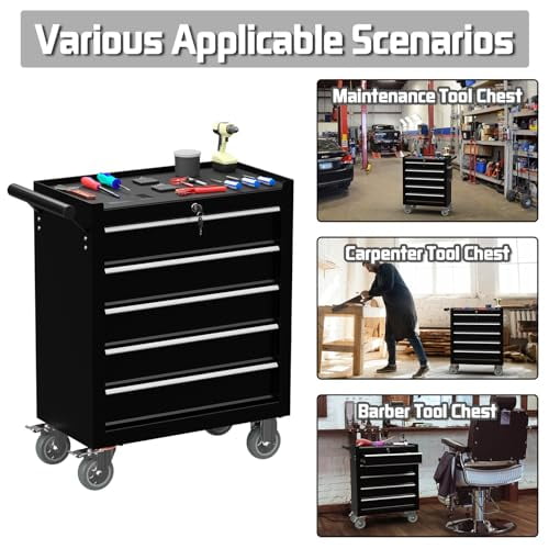 5-Drawer Rolling Tool Chest with Wheels, Heavy Duty Tool Box with Drawers, Metal Tool Storage ...