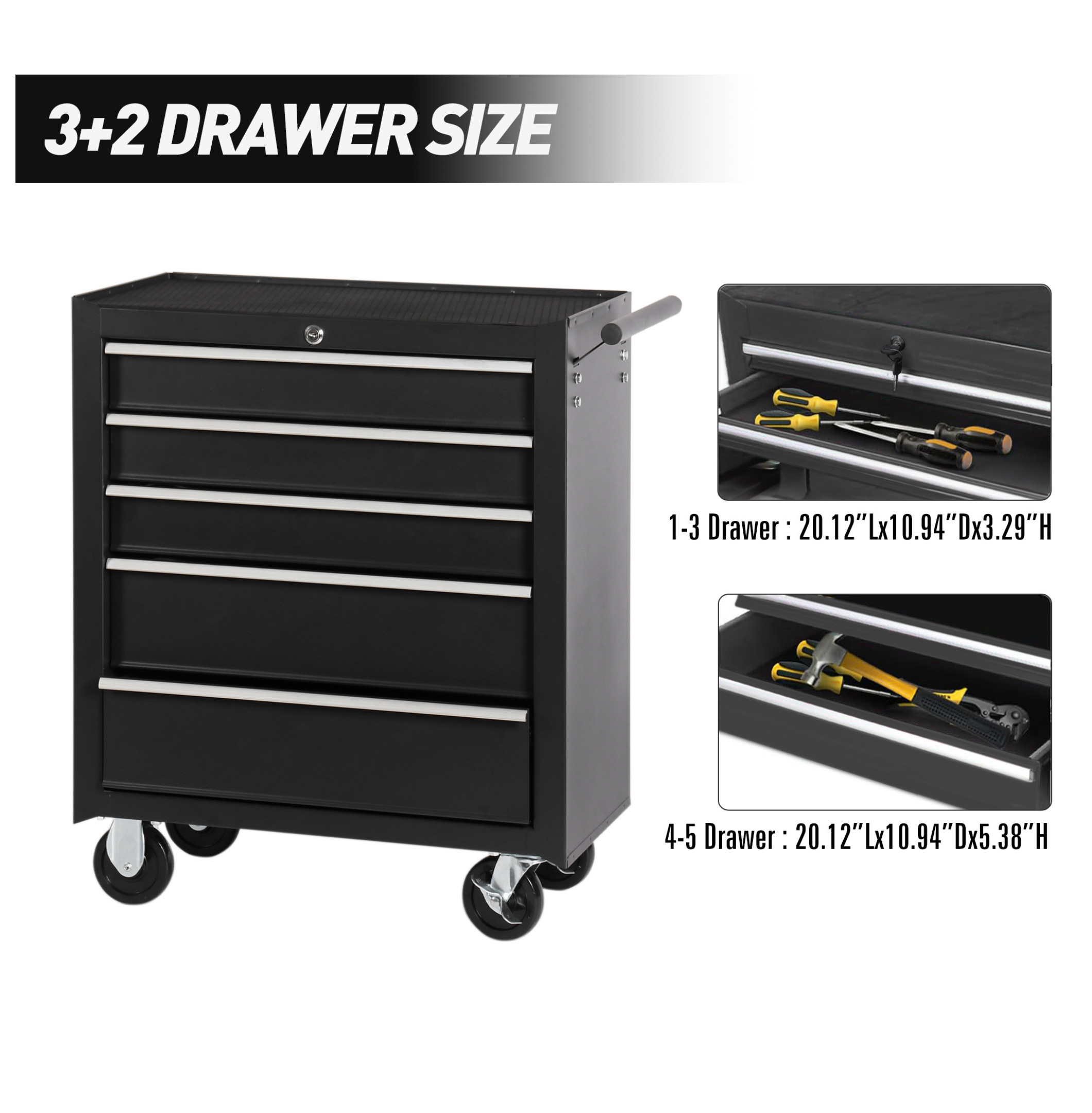 5-Drawer Rolling Tool Chest w/Lock & Key, Tool Storage Cabinet with ...