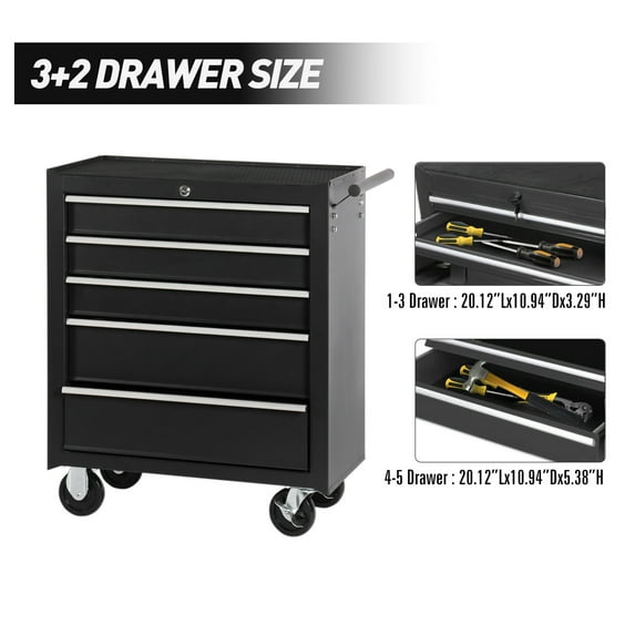 5-Drawer Rolling Tool Chest w/Lock & Key, Tool Storage Cabinet with ...