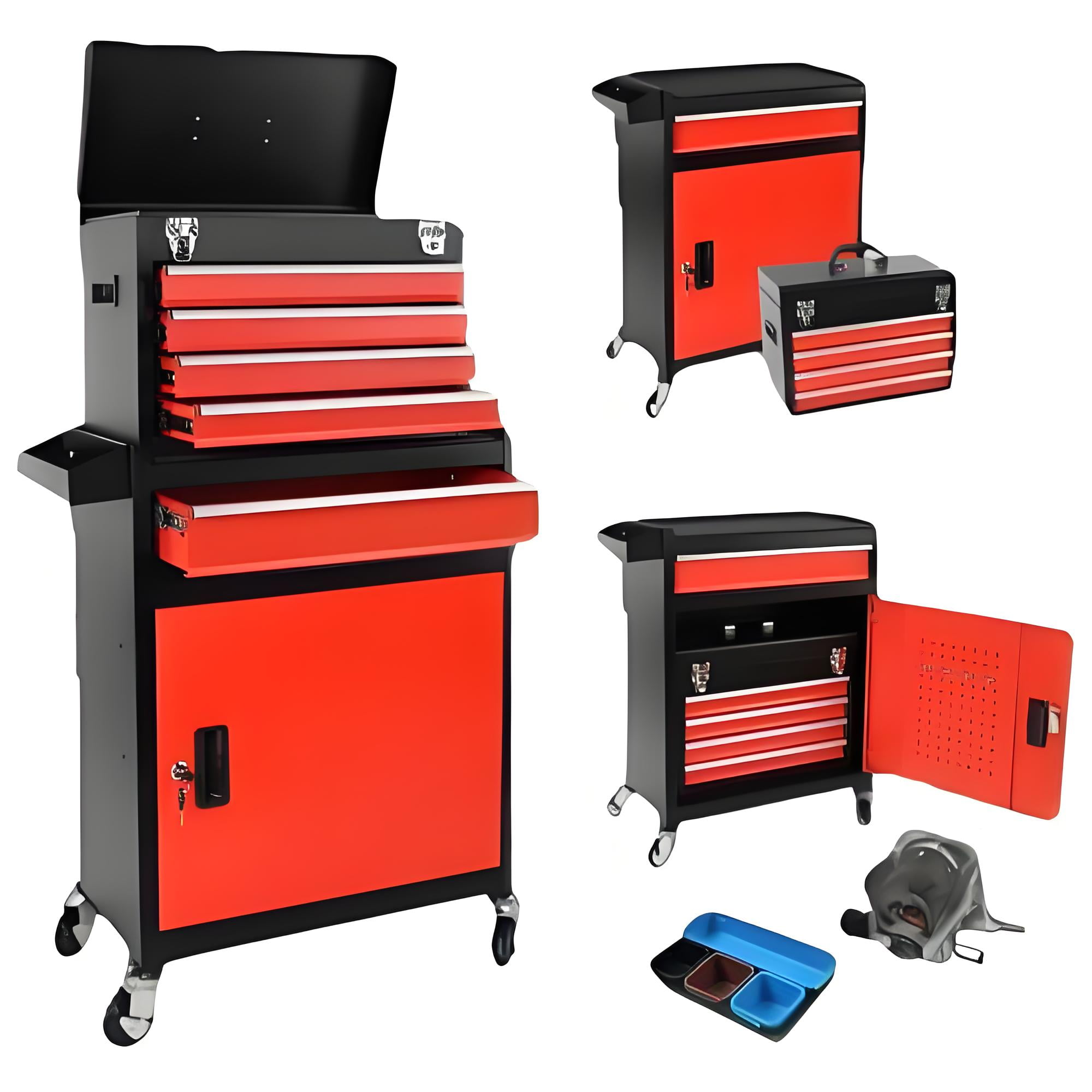 5-Drawer Rolling Tool Chest with Detachable Top Toolbox – Lockable Wheels, Secure Storage ...