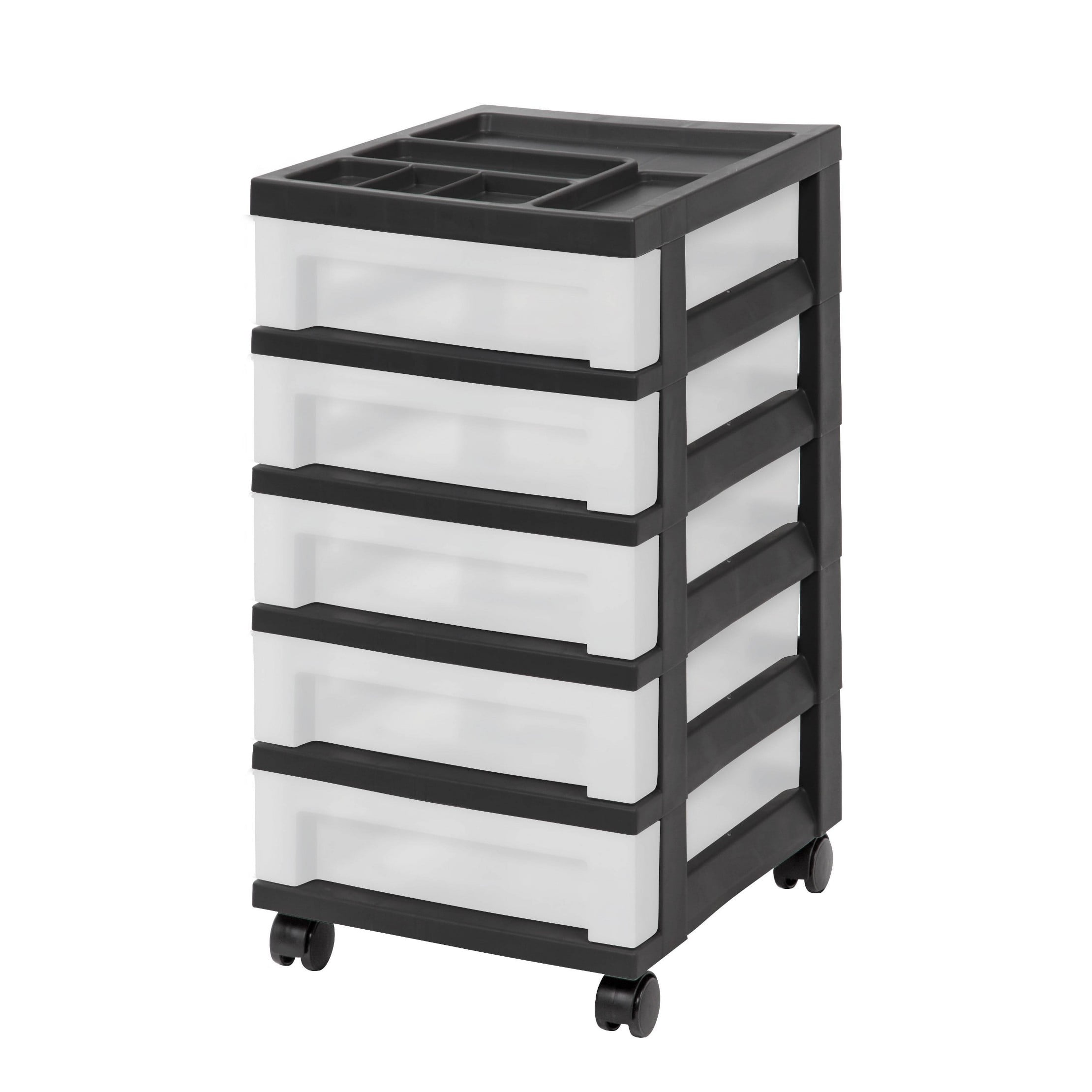 5 Drawer Storage Cart with Organizer Top Black - Walmart.com