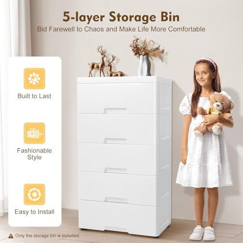 5 Drawer Storage Organizer, Stackable Plastic Drawers Tower, Plastic ...