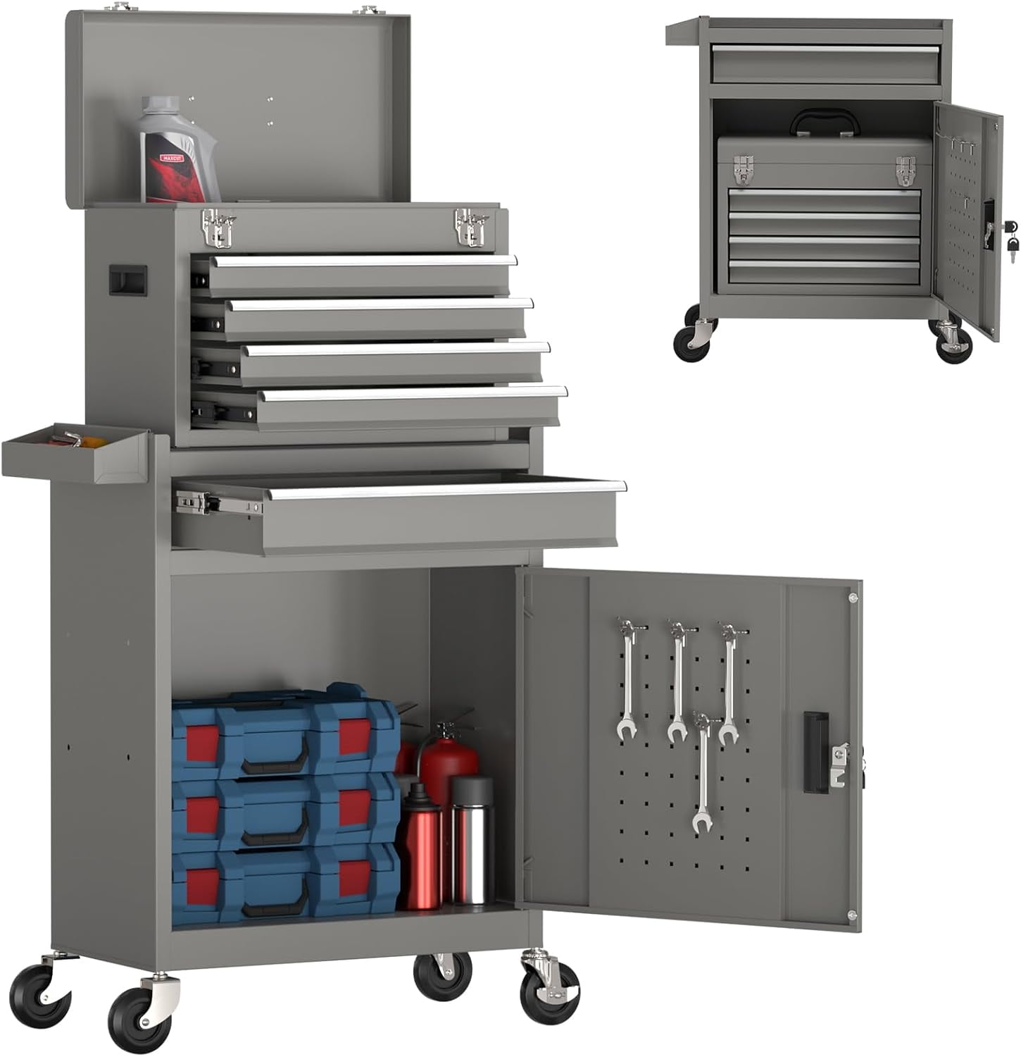 5-Drawer Tool Box with Wheels, Rolling Tool Storage Cabinet with ...