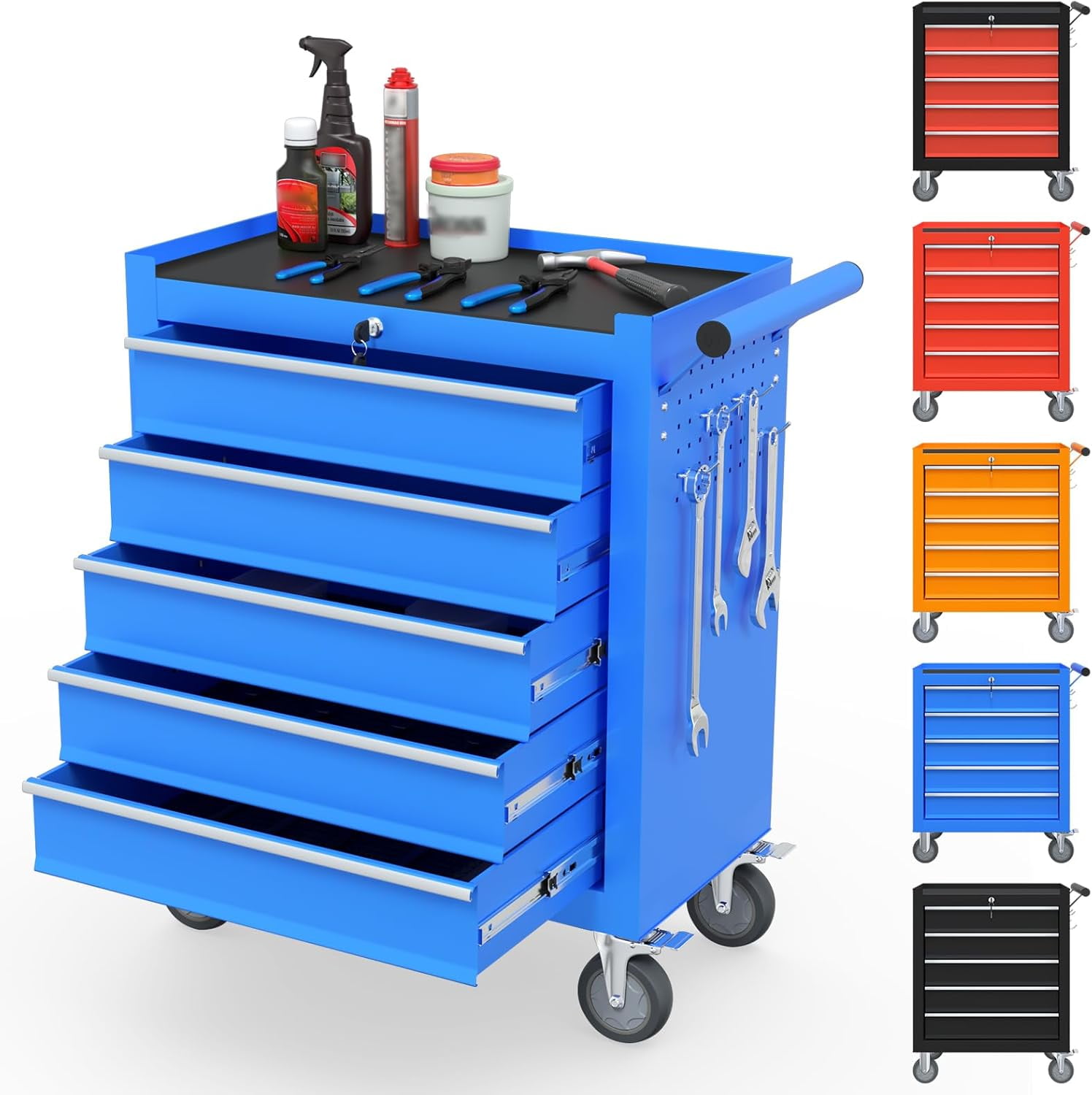 5 Drawer Tool Box with drawer, High Capacity Tool Chest with Wheels ...