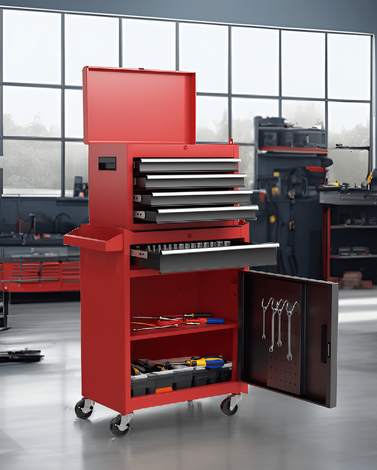 5-Drawer Tool Chest, High Capacity Rolling Tool Storage Cabinet with Detachable Top Tool Box ...