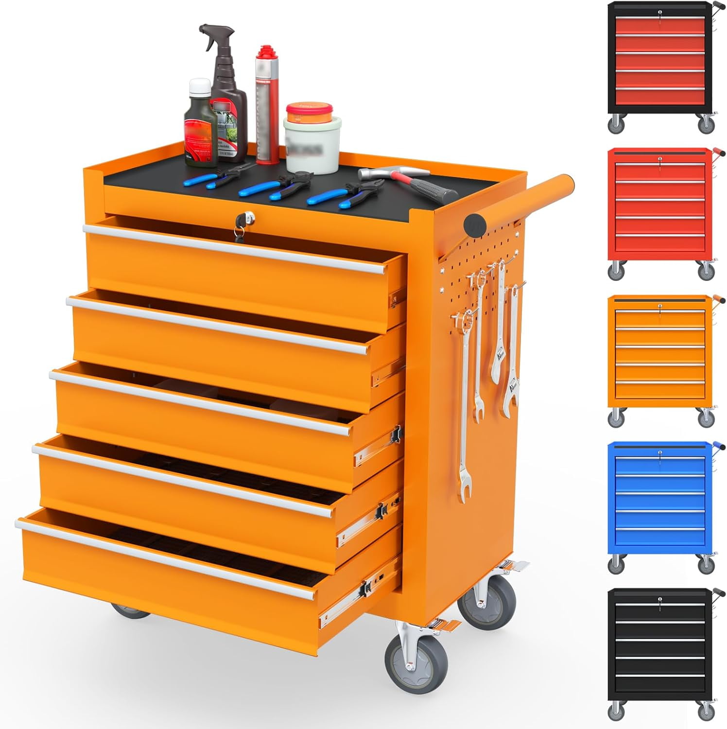 5-Drawer Tool Chest Tool Box with Wheels Movable Rolling Tool Chest High Capacity Tool Chest ...