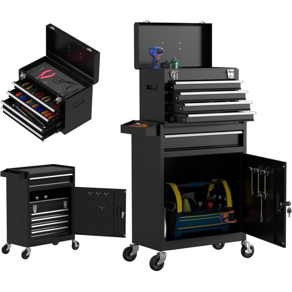 5 Drawer Tools Chest, Tool Cabinet with Universal Lockable Wheels，Tool ...