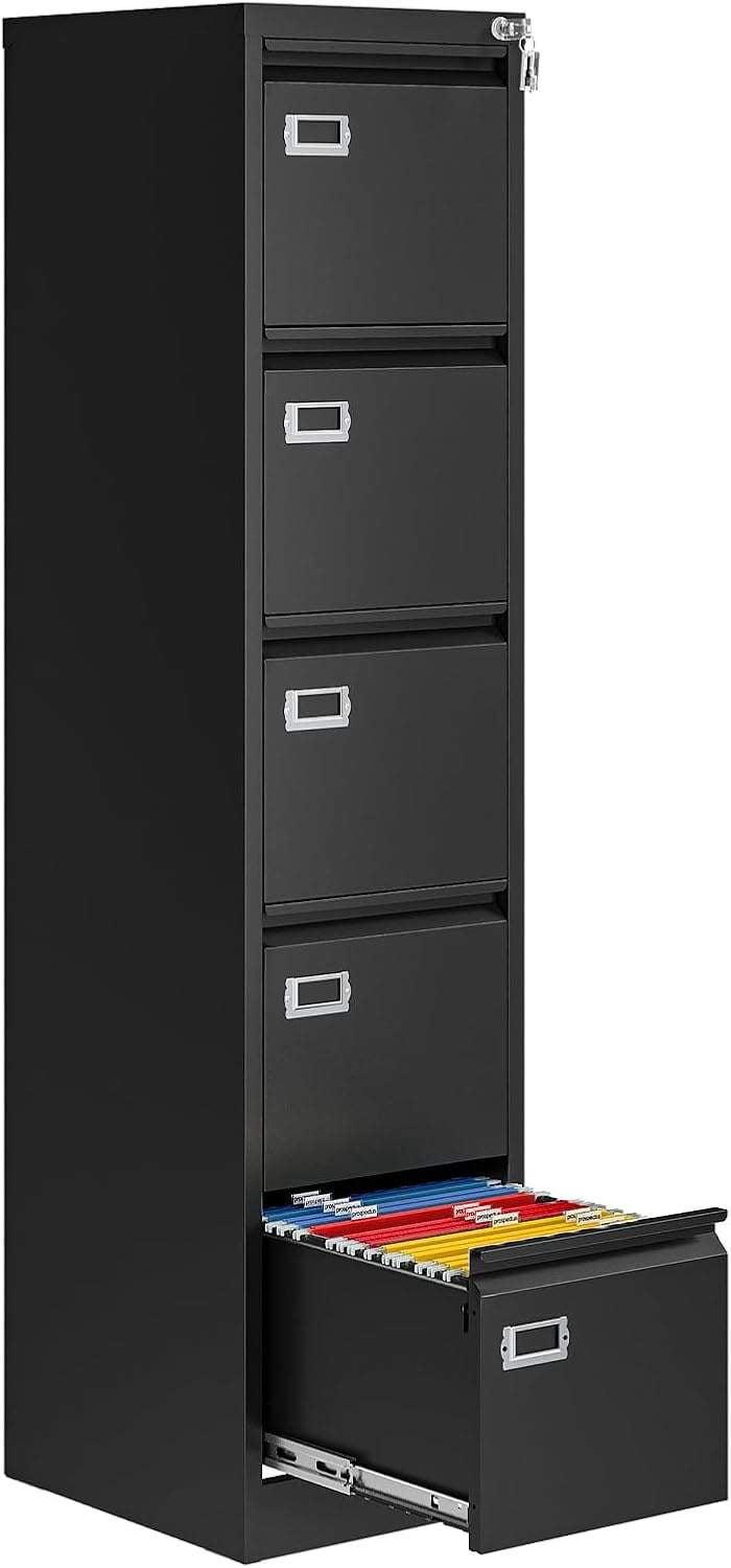 5-Drawer Vertical Locking File Cabinet, Steel Metal Filing Cabinet for ...