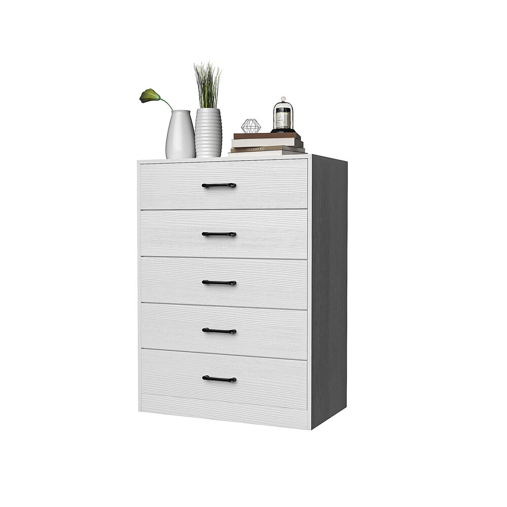 5 Drawer White Bedroom Chest Cabinet Modern Wide Storage Cupboard ...