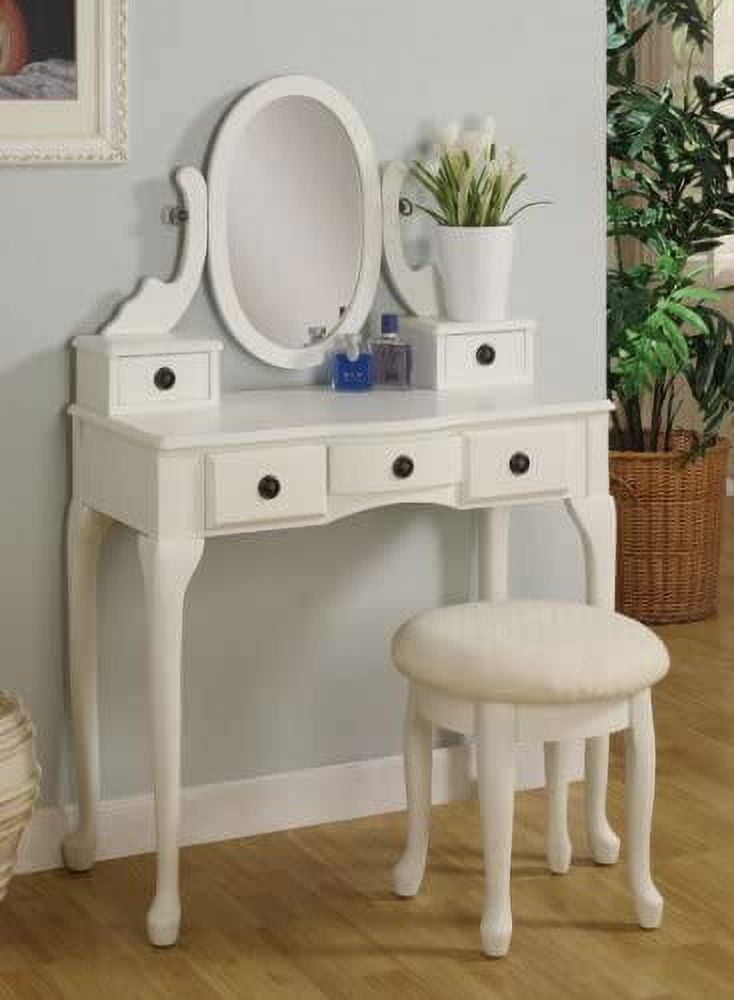 5 Drawer White Makeup Vanity Hair Dressing Table Set w Adjustable ...