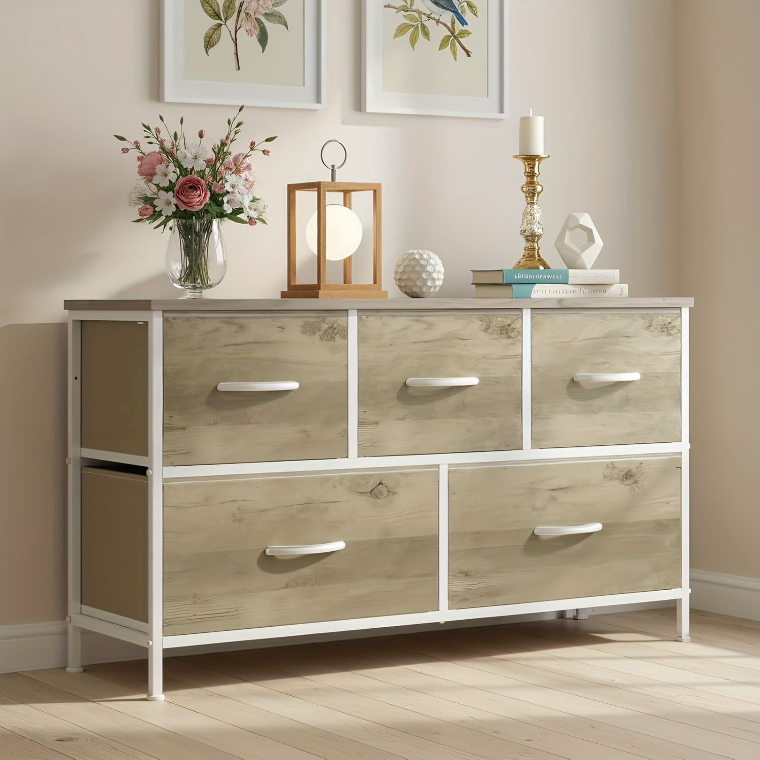 5-Drawer Wide Fabric Dresser for Bedroom, Storage Chest Organizer with ...