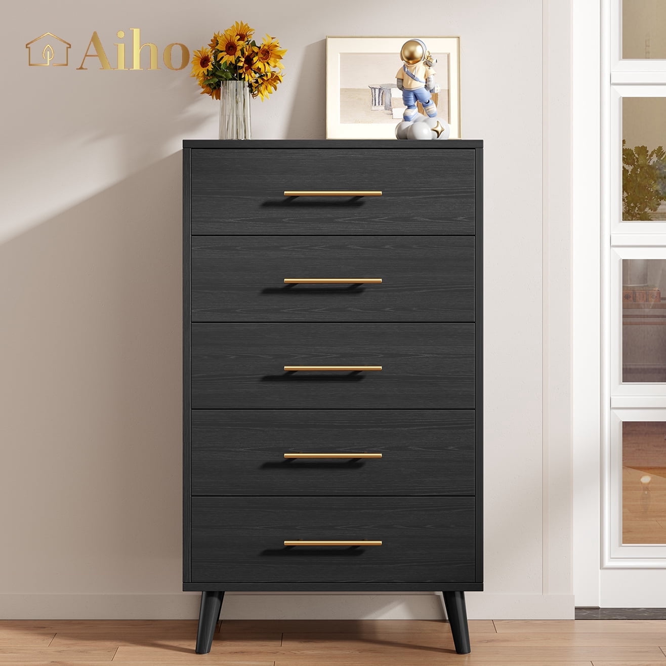 Slim Vertical 5-Drawer Dresser, Tall Narrow Chest for Small Spaces ...