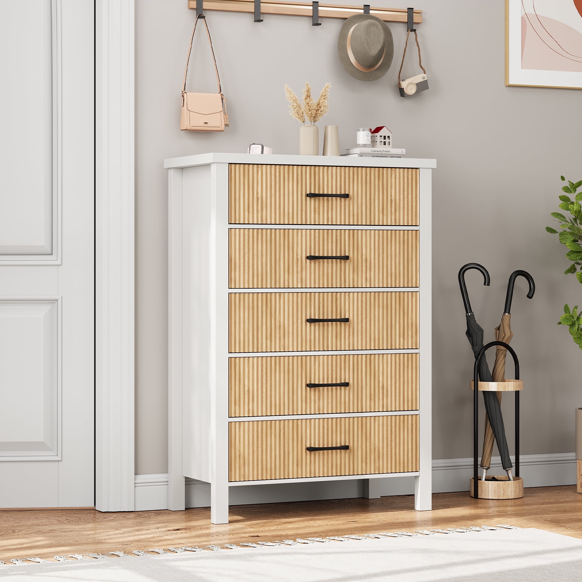 5 Drawers Chest, Yellow Dresser for Bedroom with Large Storage Capacity ...