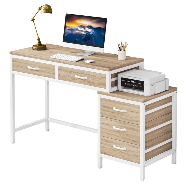 5 Drawers Computer Desk, Study Writing Desk with Reversible Filing ...