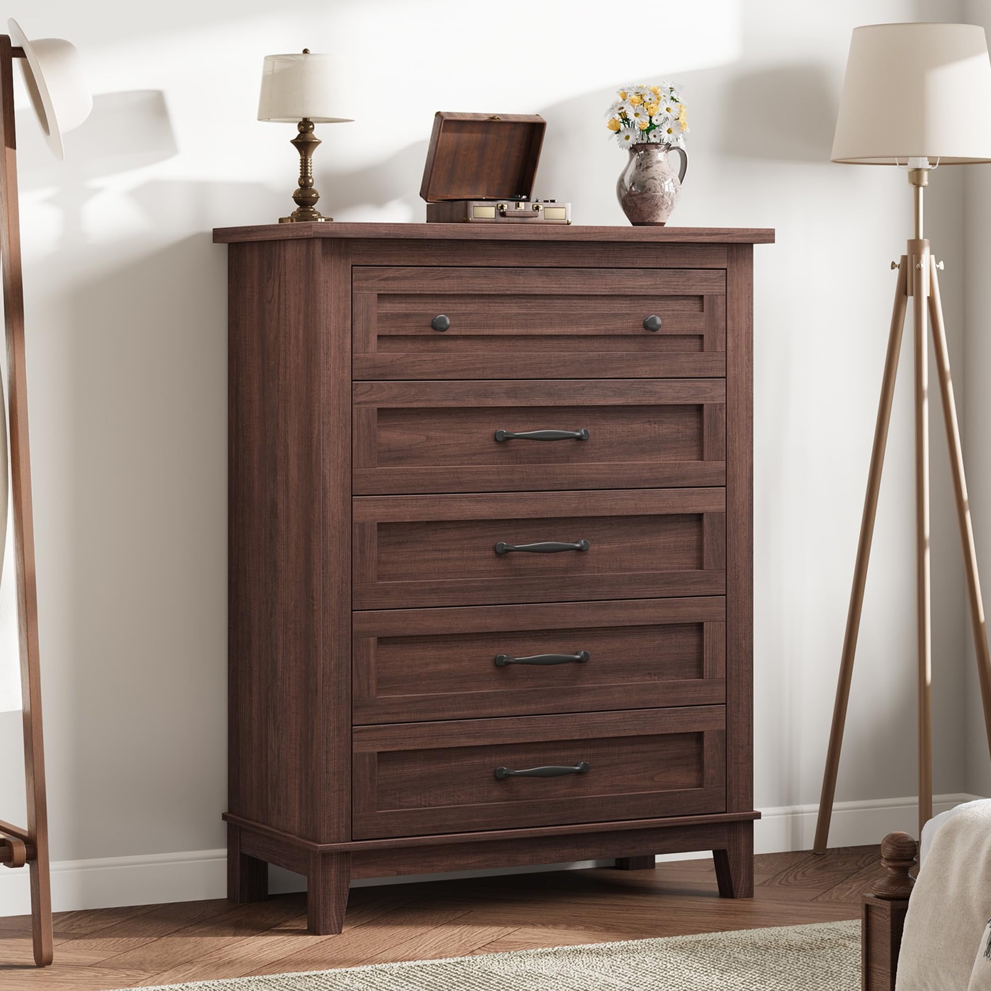 5 Drawers Dresser for Bedroom, 5 Chest of Drawer, Wood Bedroom Dresser ...