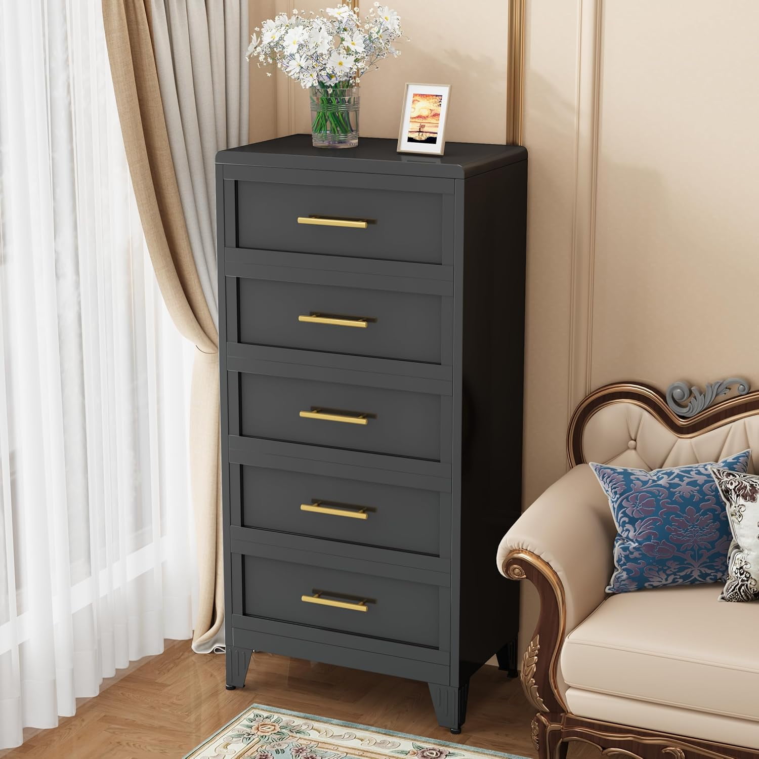 5 Drawers Dresser for Bedroom, Metal Dresser & Chest of Drawers, Tall ...