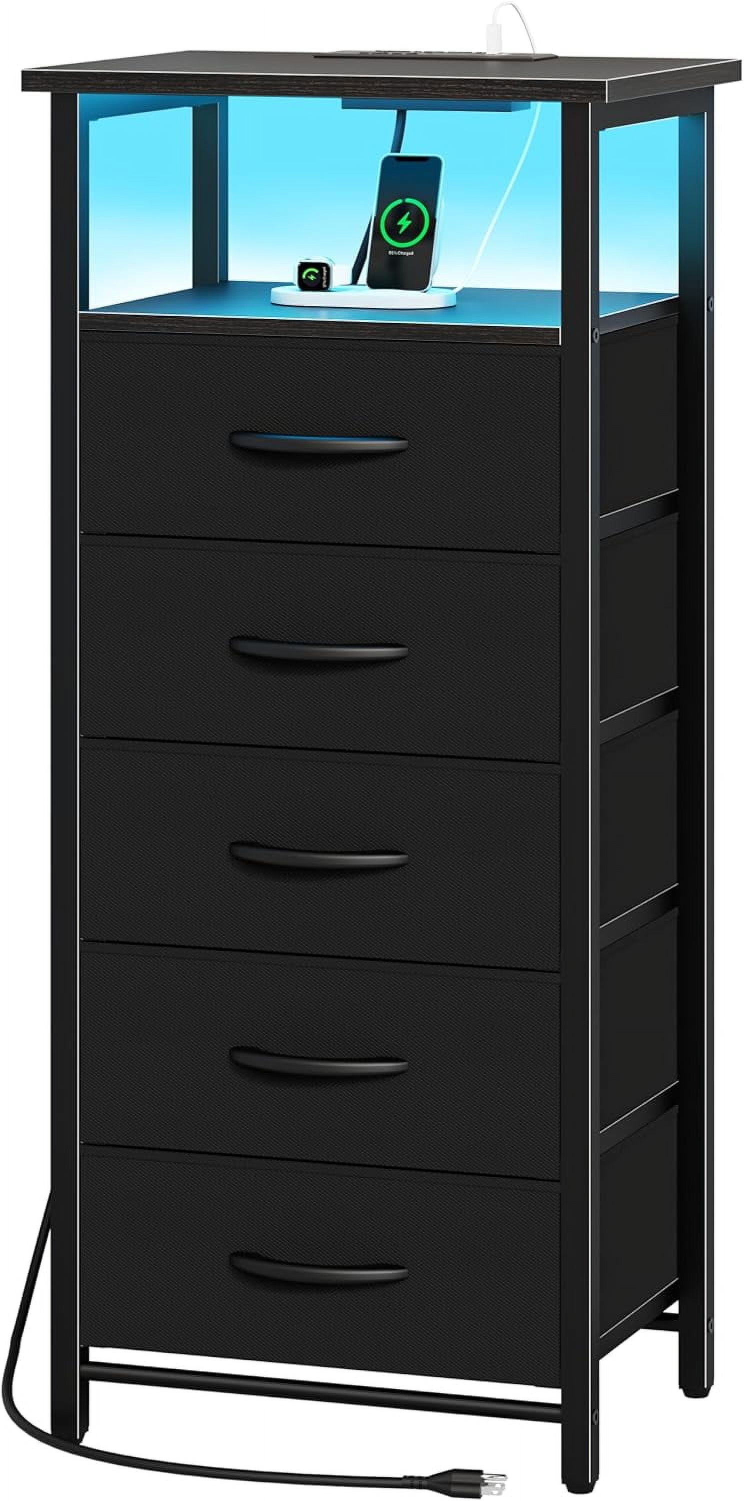 5 Drawers Dresser for Bedroom, Tall Nightstand with Charging Station ...