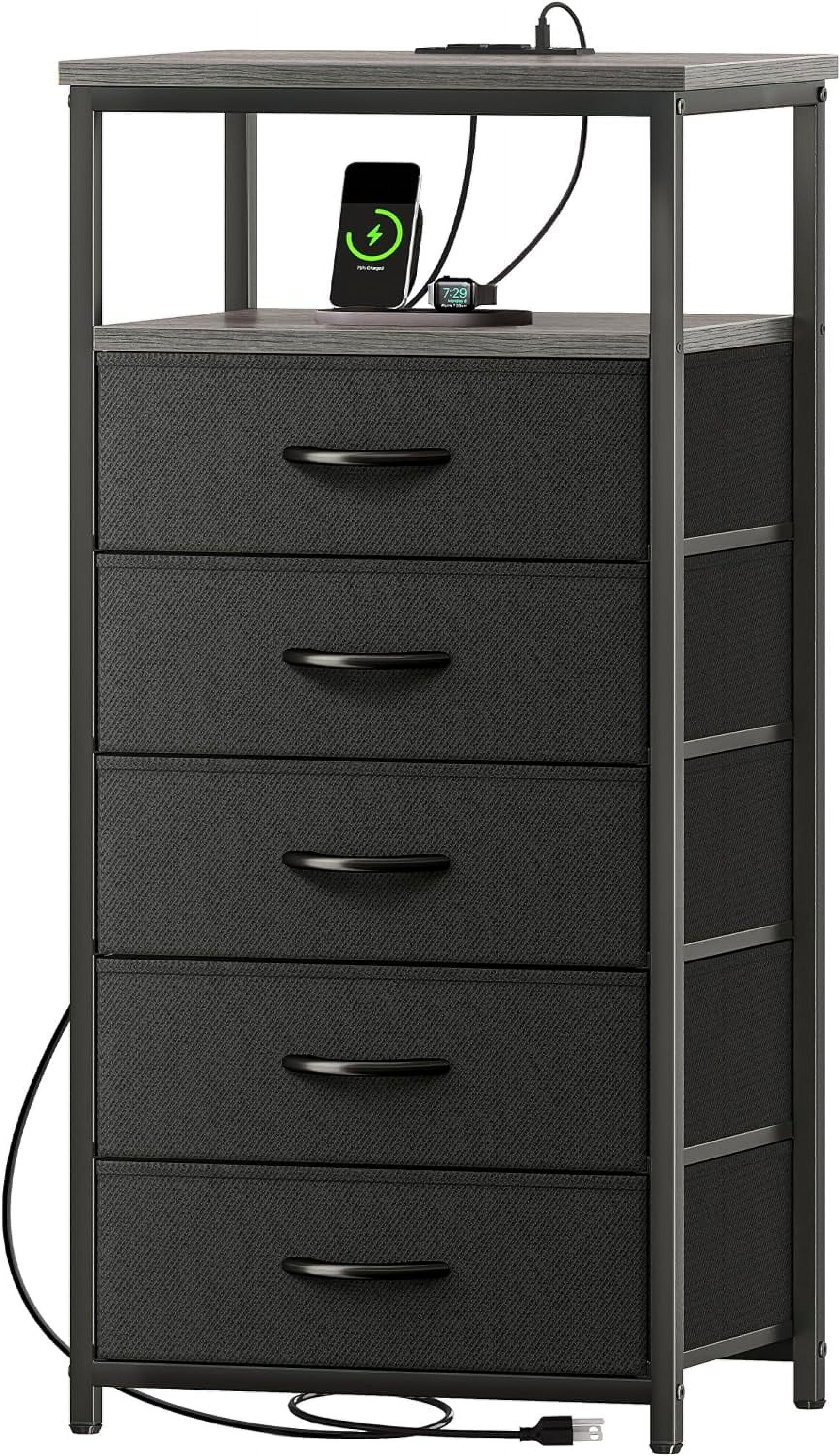 5 Drawers Dresser with Charging Station, Dresser for Bedroom, Tall ...