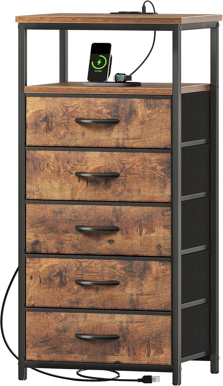 5 Drawers Dresser with Charging Station, Dresser for Bedroom, Tall ...