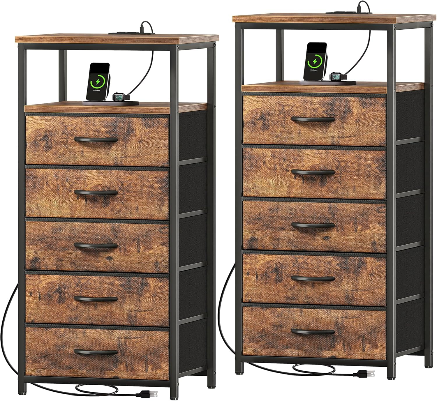 5 Drawers Dresser with Charging Station, Set of 2, Dresser for Bedroom ...