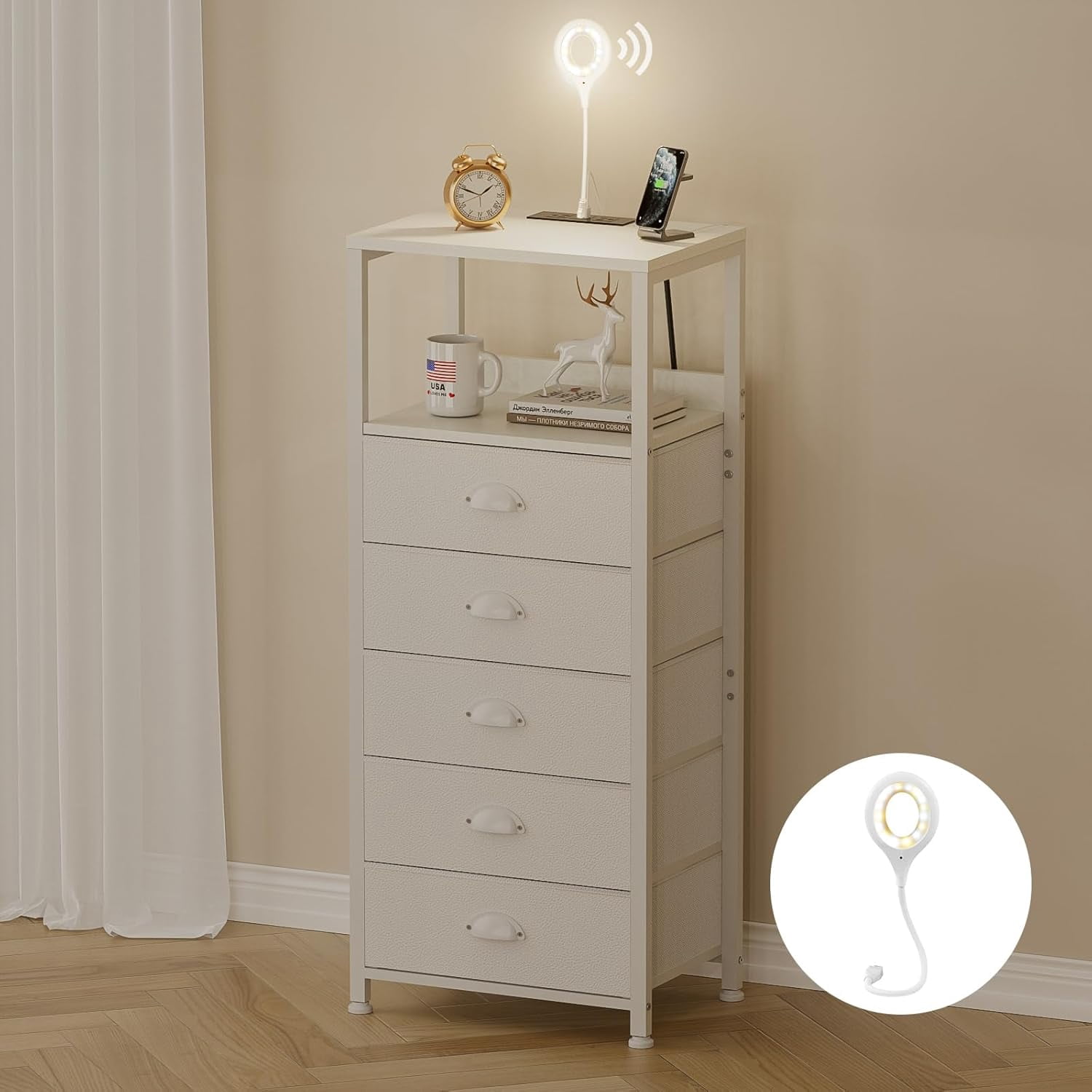 5 Drawers Dresser with Charging Station & Voice-Controlled LED Light ...