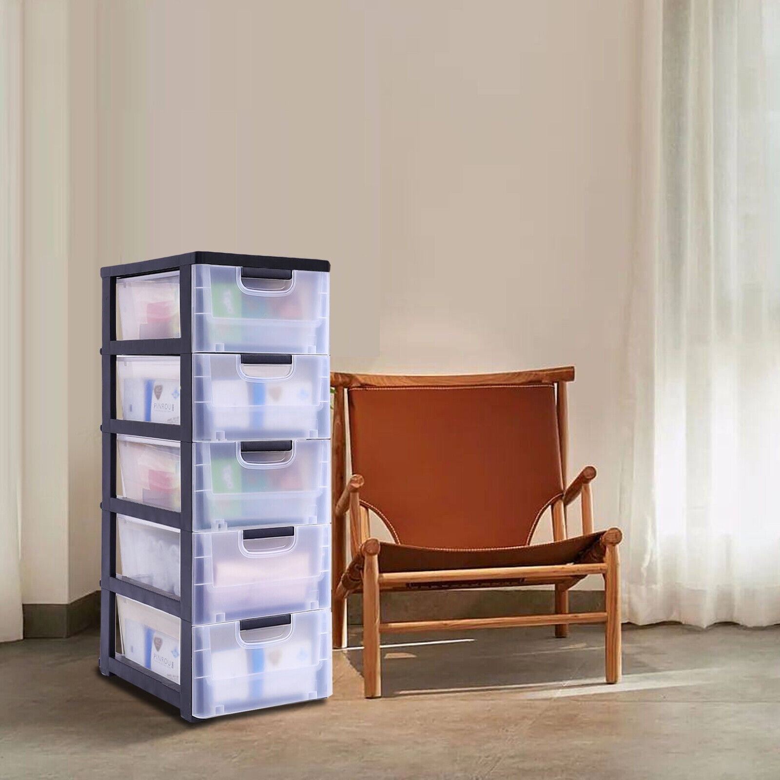 5-Drawer Large Stackable Storage Cabinet with Wheels, Transparent Multi ...