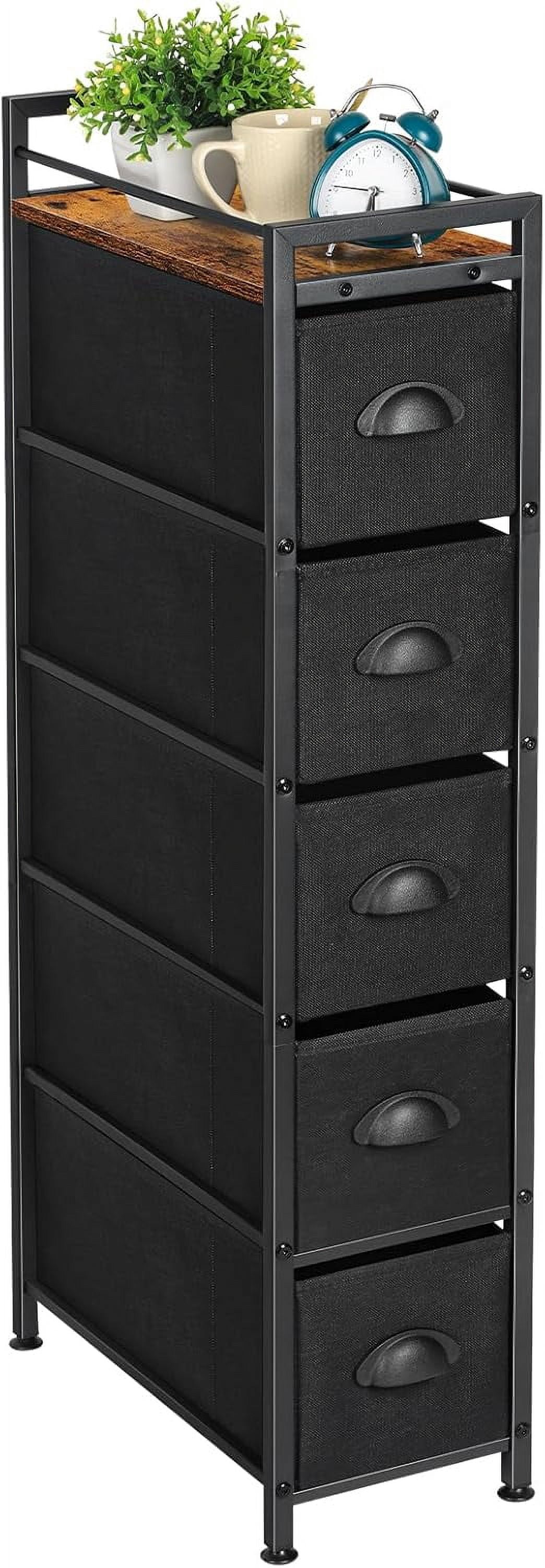 5 Drawers Narrow Dresser, Fabric Drawer Storage Cabinet, Vertical ...