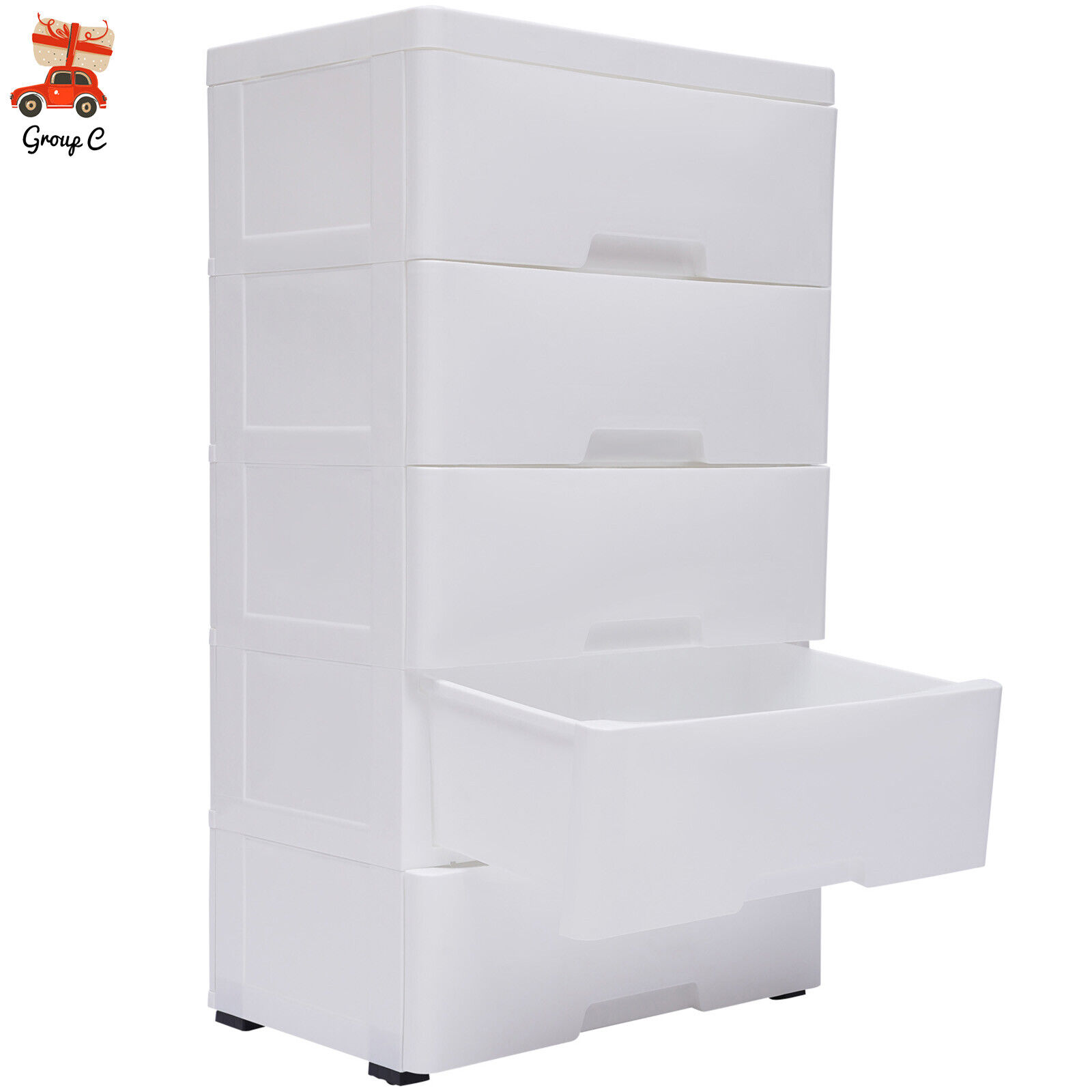 5 Drawers Plastic Storage Cabinet Detachable Drawer Tower Case Clothes ...