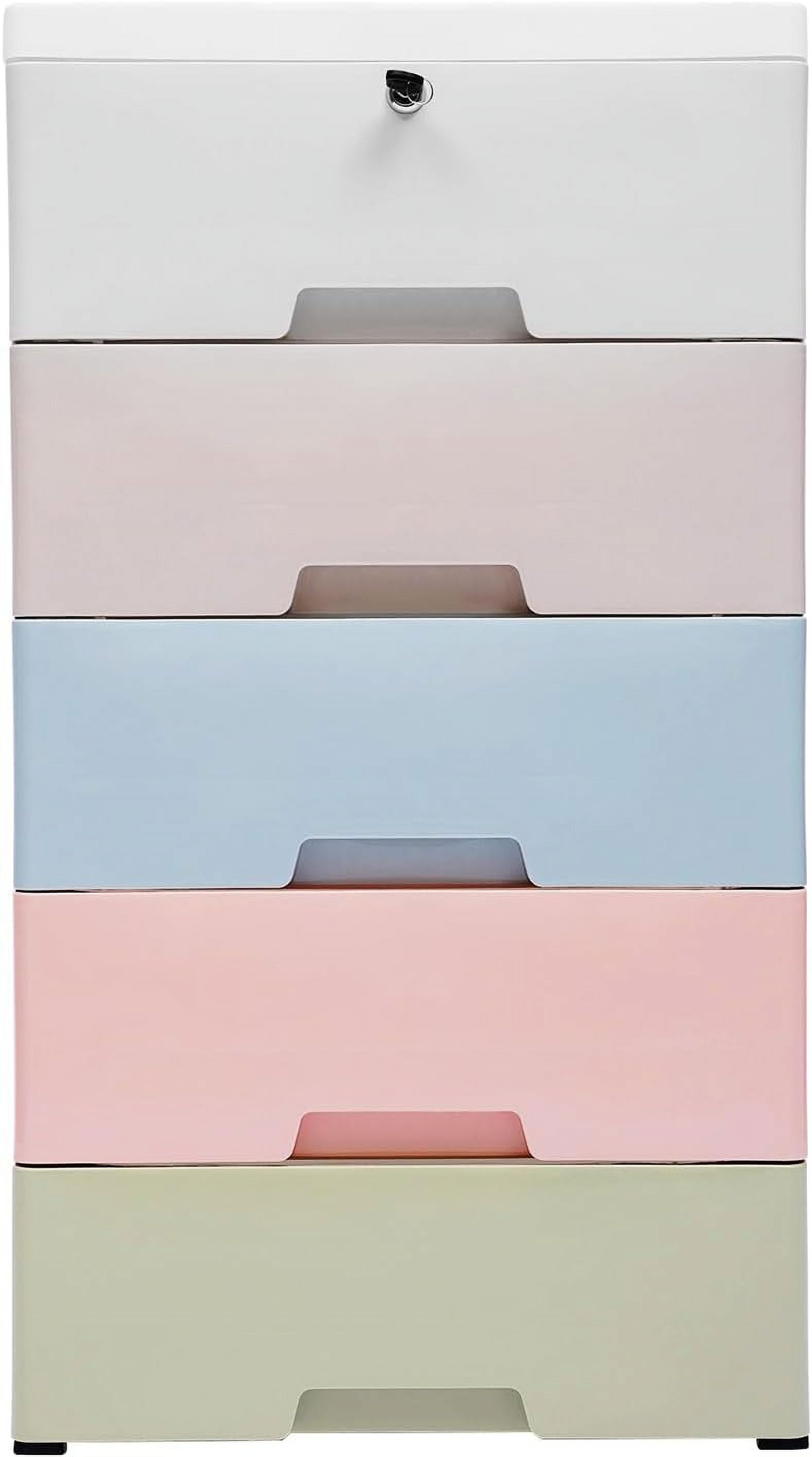 5 Drawers Plastic Storage, Storage Cart with Drawers & Lock, Bedroom ...