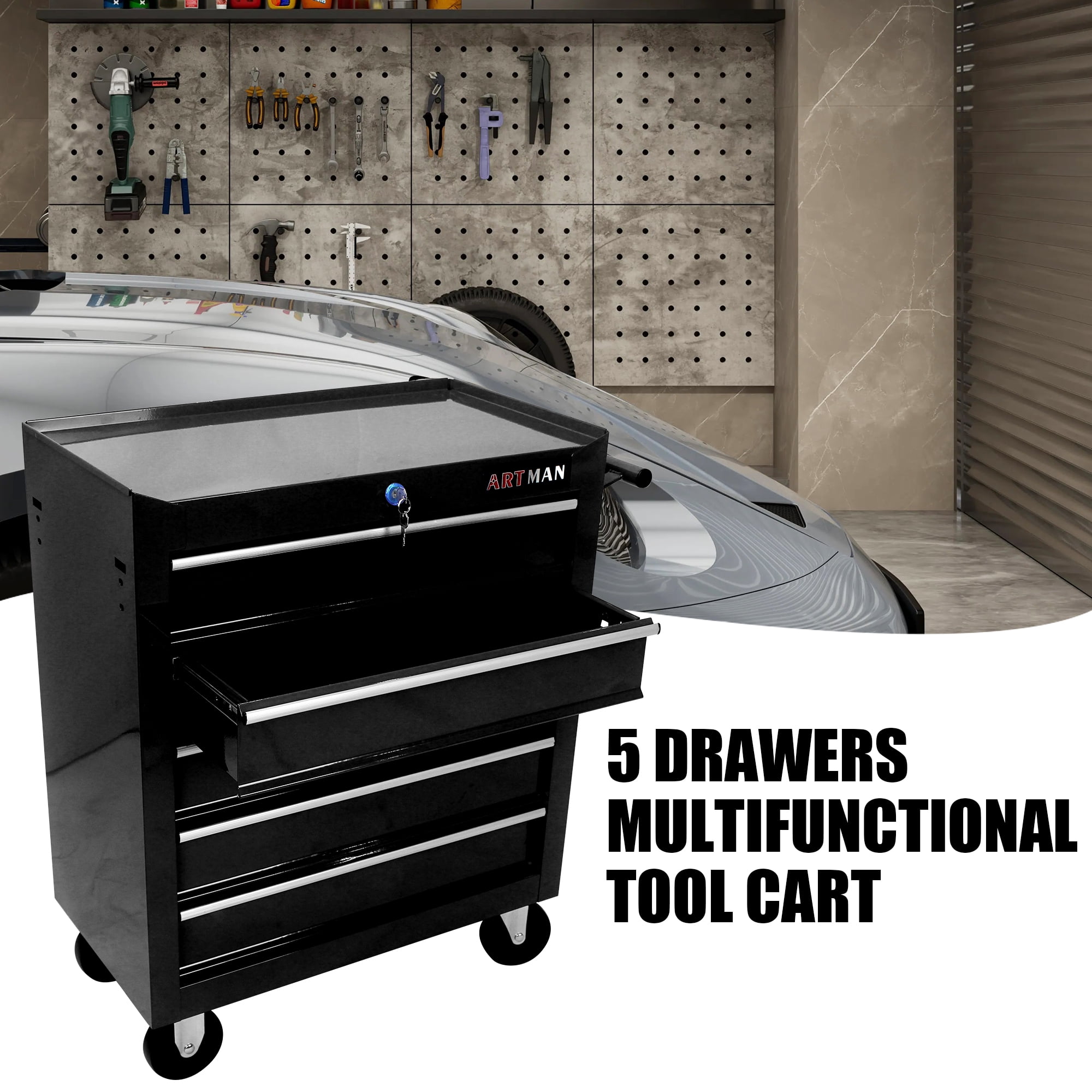5 Drawers Rolling Tool Cart Multifunctional Tool Storage Cabinet With