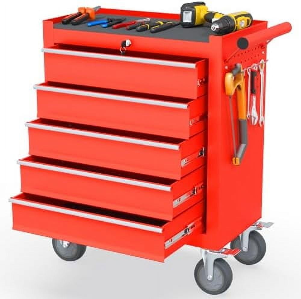 5 Drawers Rolling Tool Chest, Organizer Portable Storage Tool Box with ...